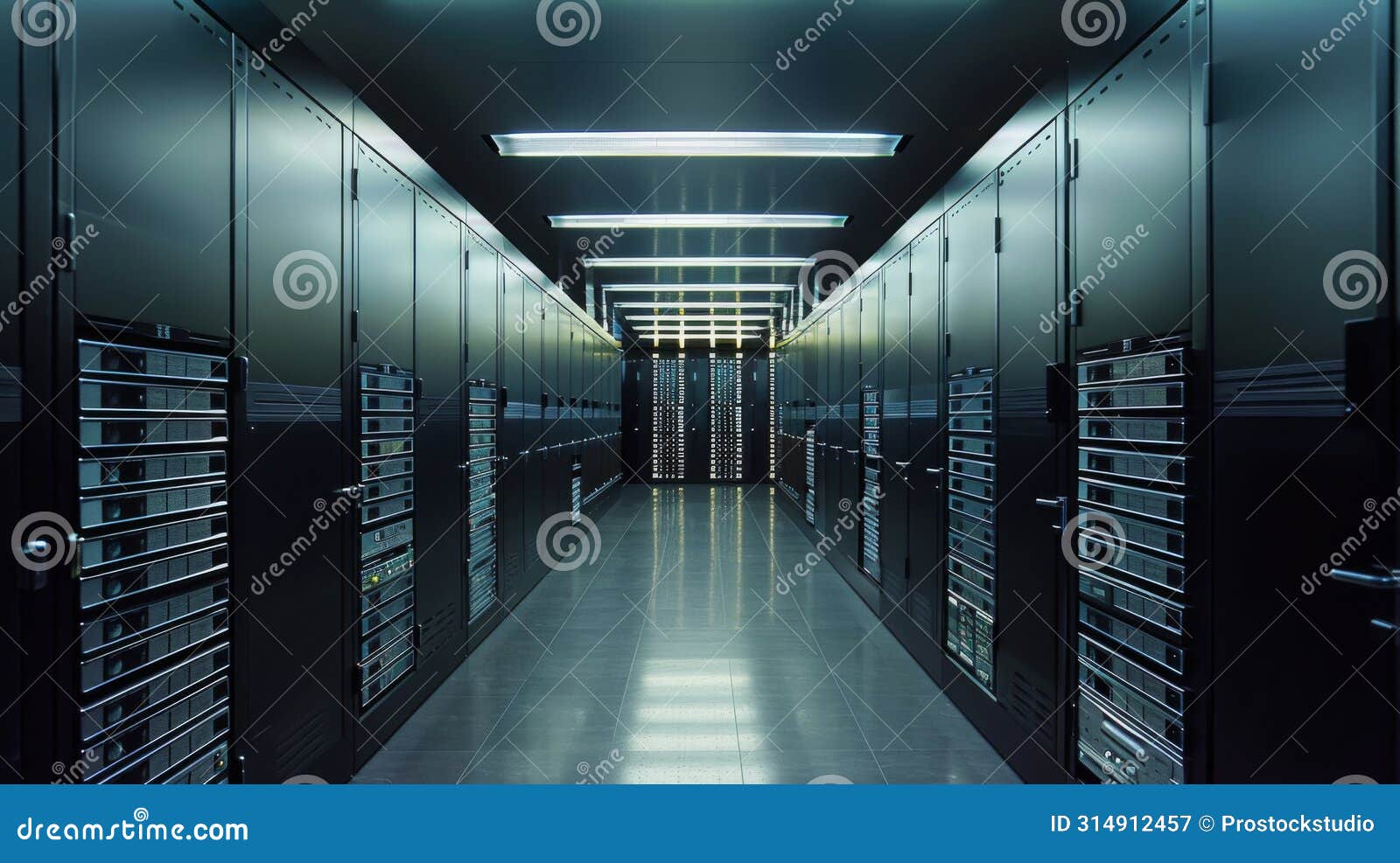Modern Data Center Server Room in Dim Lighting Stock Image - Image of ...