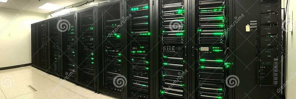 Modern Data Center Server Room Filled with Rows of Server Racks with ...