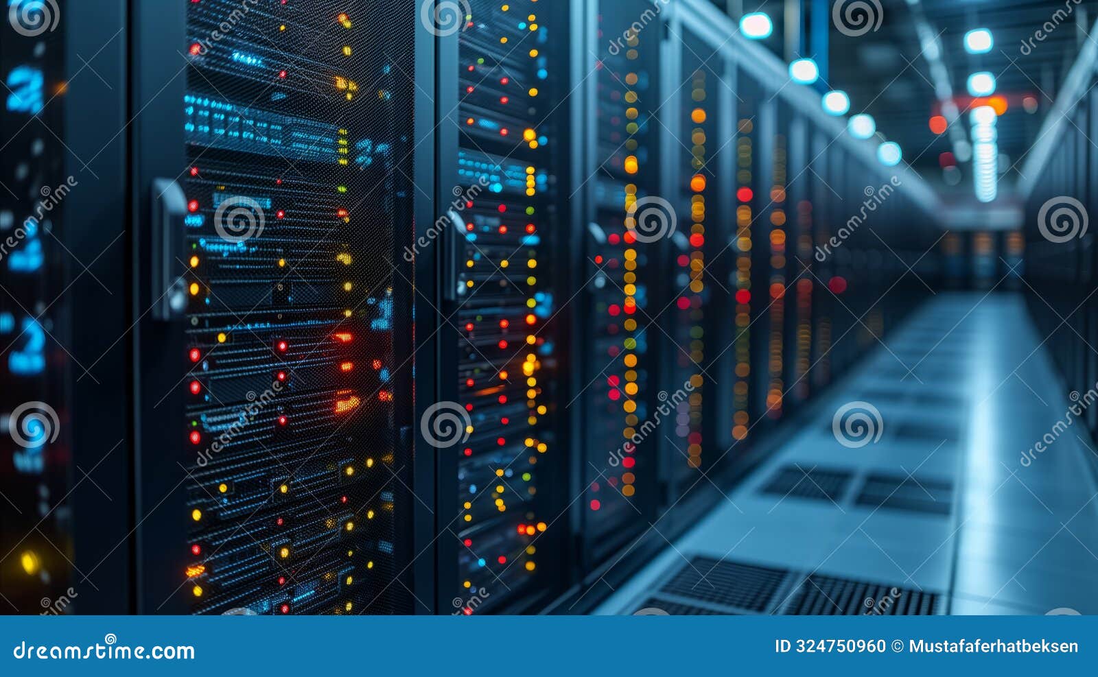 Modern Data Center Servers Rack with Led Lights in a Dark Room Stock ...