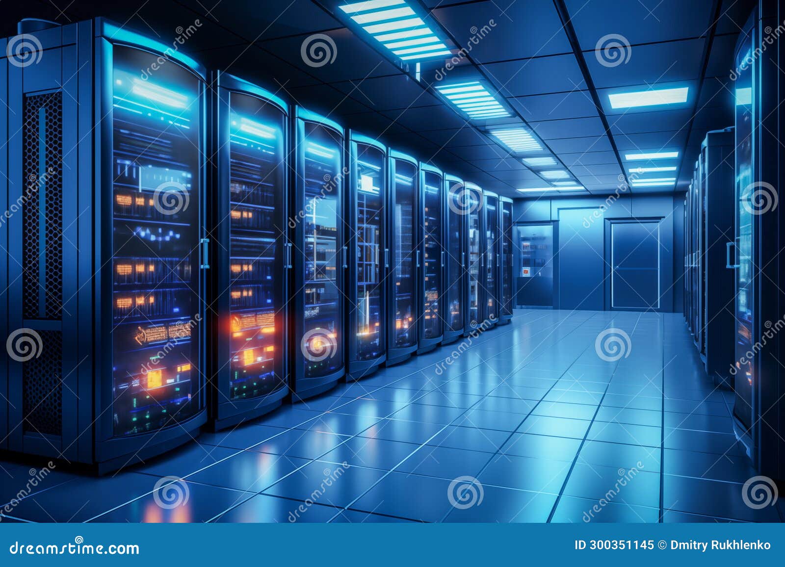 Modern Data Center with Servers Stock Illustration - Illustration of ...
