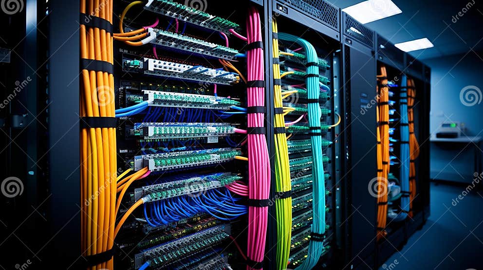 Modern Data Center: Sleek Server Rack Connected with Ethernet Cables ...