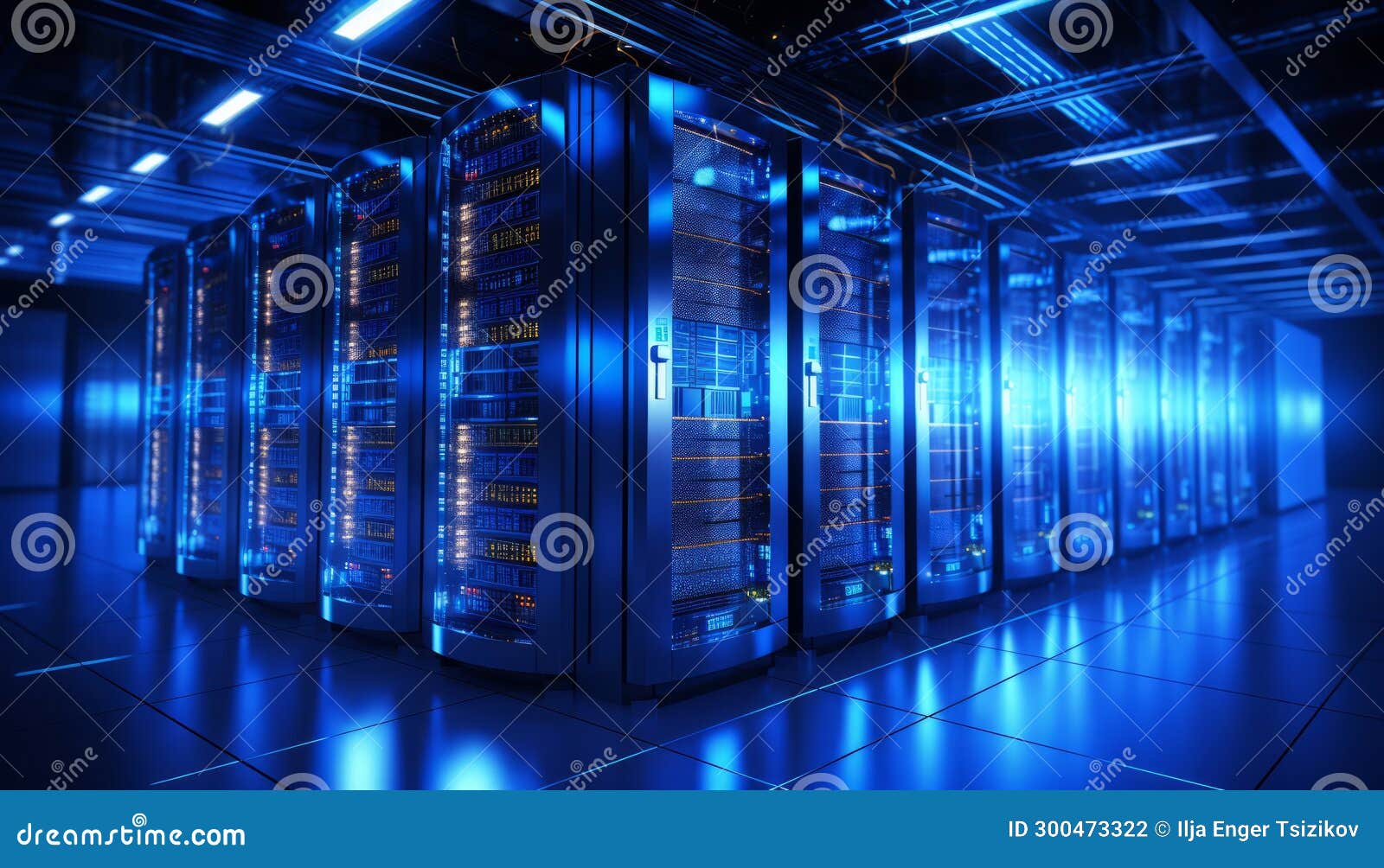 Modern Data Center with State of the Art Server Racks Emitting ...