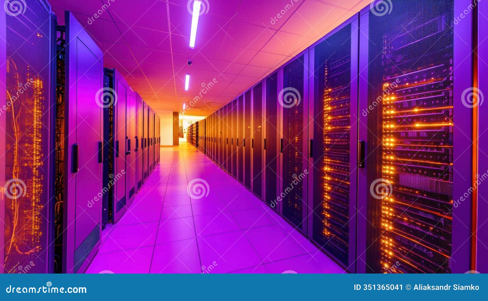 Modern Data Center with Vibrant Illuminated Server Racks Lining the ...