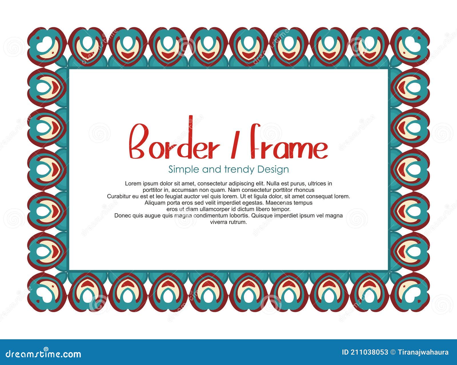 Modern Decorative Frame or Border Vector Design with Red and Turquoise ...