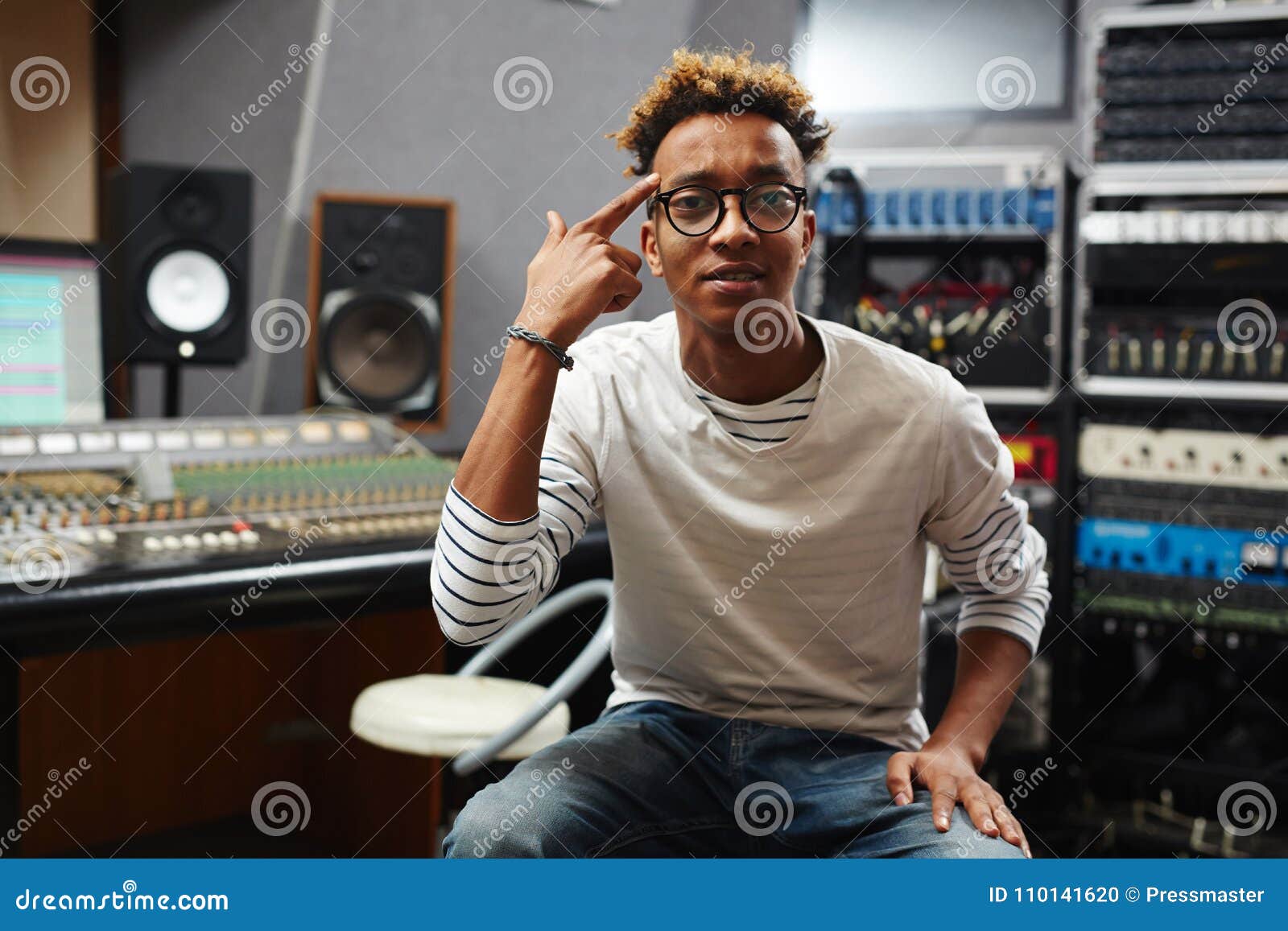 Modern deejay stock photo. Image of eyeglasses, africanamerican - 110141620