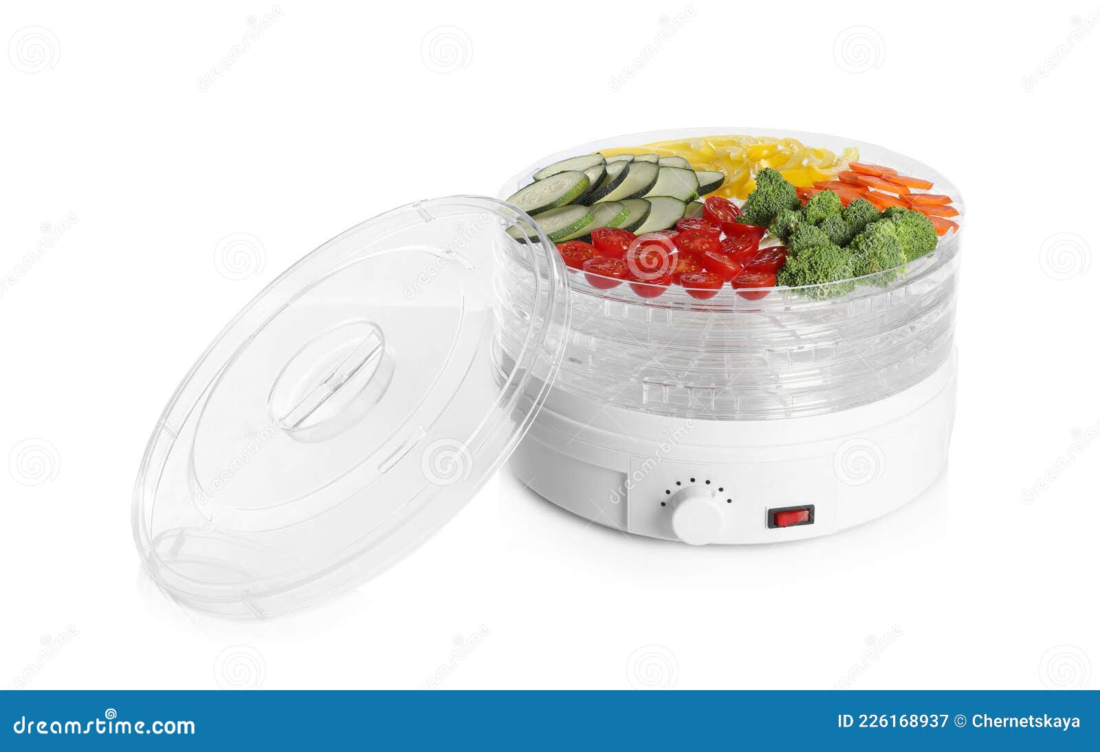 Modern Dehydrator Machine with Different Vegetables on White Background ...