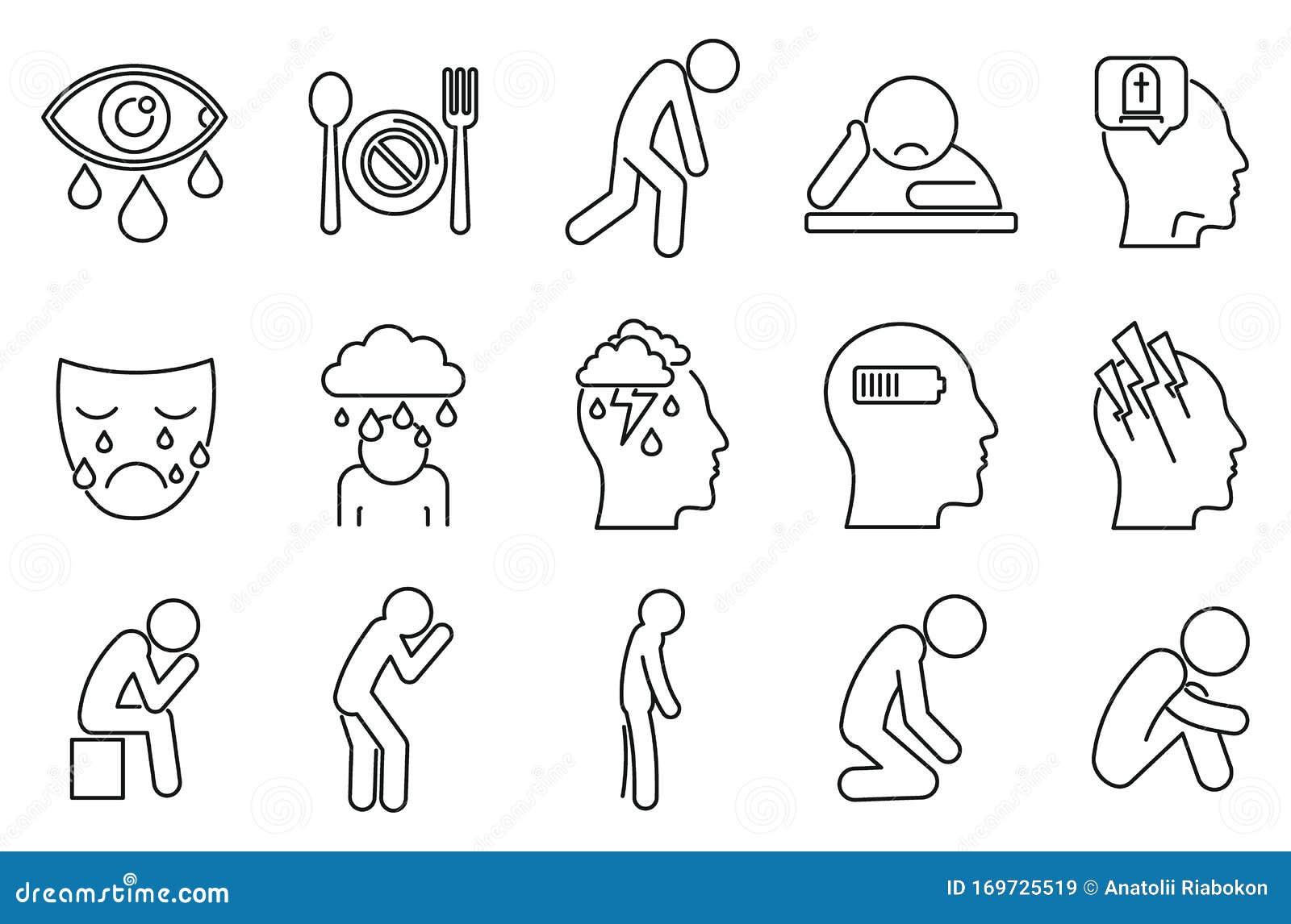 Modern Depression Icon Set, Outline Style Stock Vector - Illustration ...