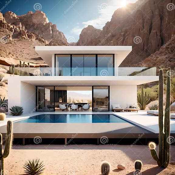 Modern Desert Home with Pool. Stock Illustration - Illustration of ...