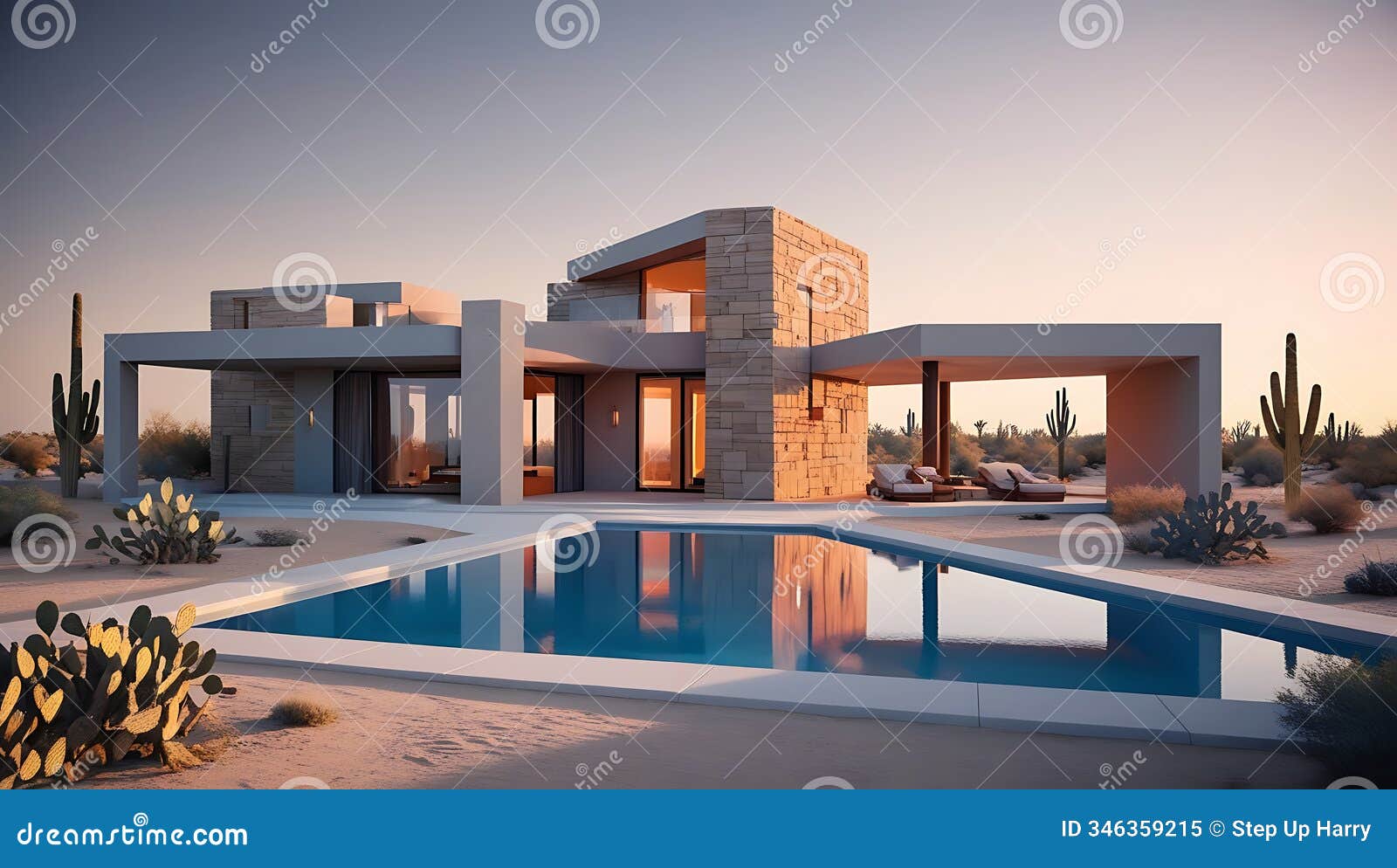 Modern Desert Villa with Infinity Pool Stock Image - Image of ...