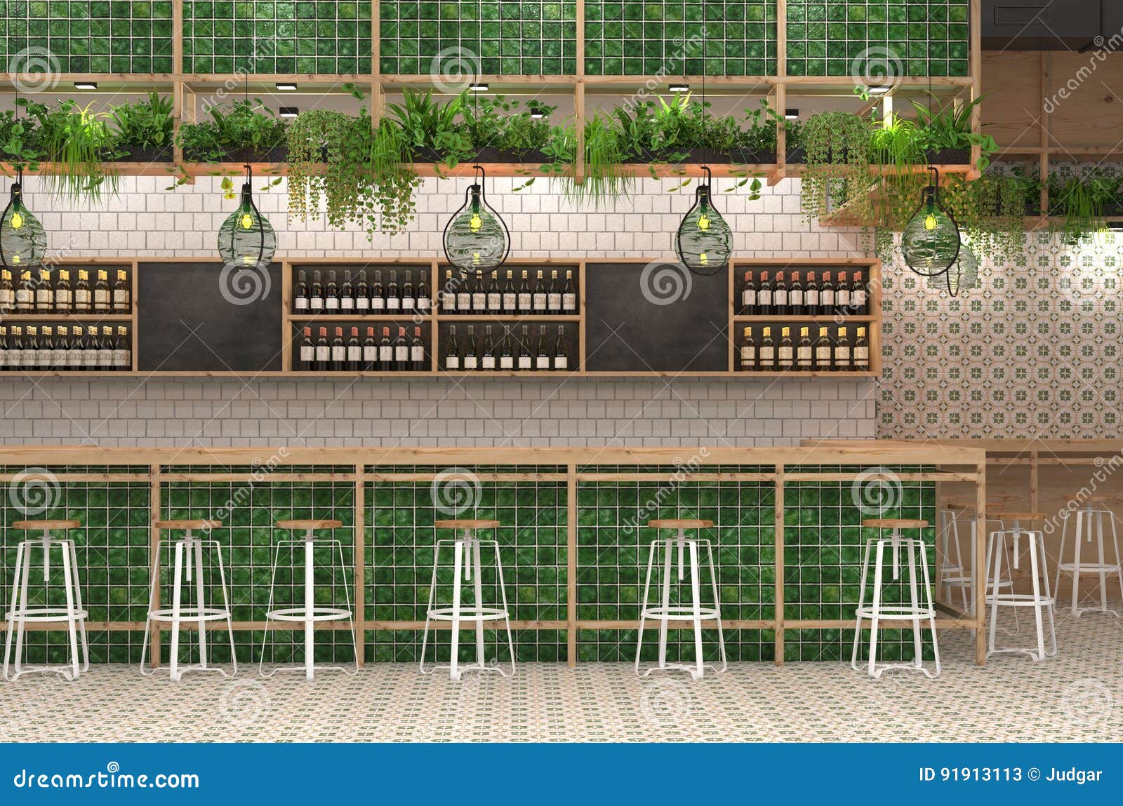3D Visualization Of The Interior With A Bar Counter And Dim Lighting ...