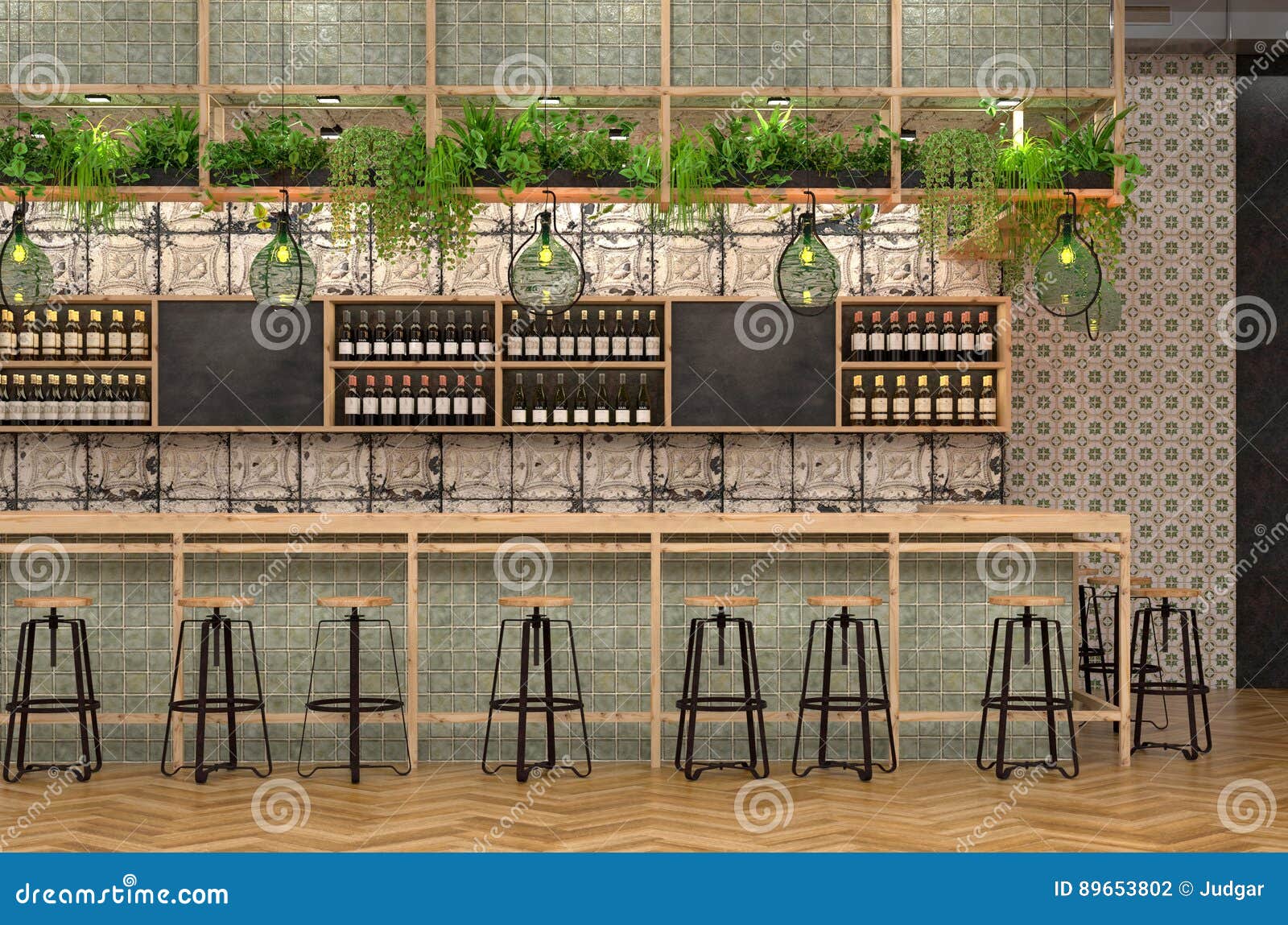 3D Visualization Of The Interior With A Bar Counter And Dim Lighting ...