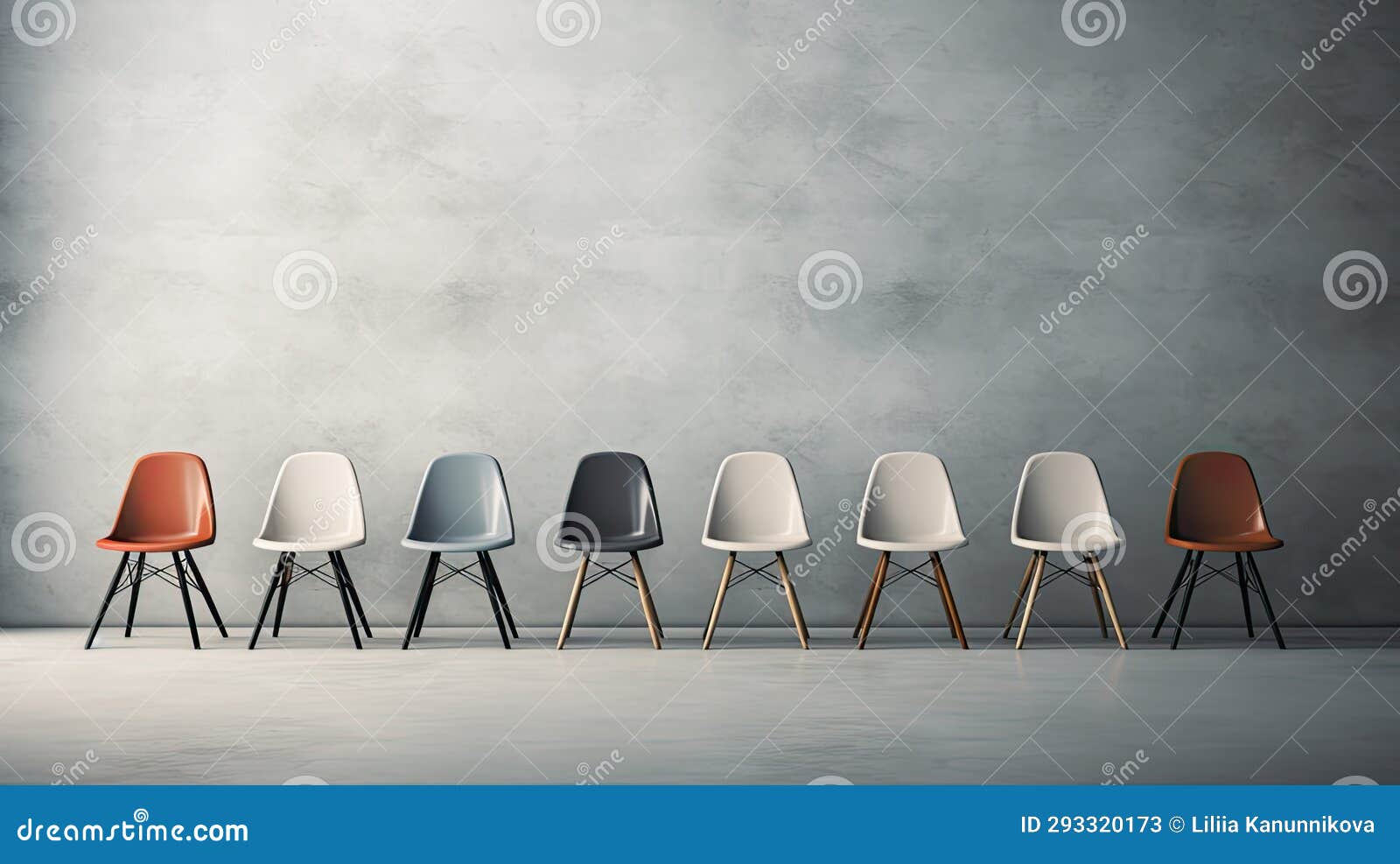 Modern Design of Chairs in Various Colors Artfully Arranged in Front of ...