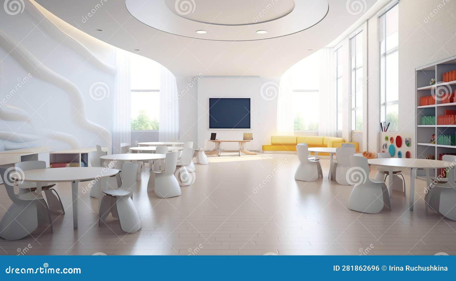 Modern Design of the Classroom in the Style of Minimalism. Sunlight ...