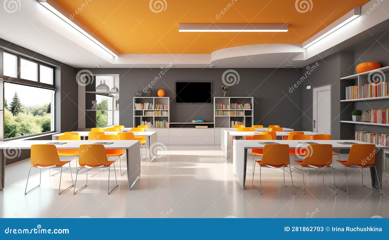 Modern Design of the Classroom in the Style of Minimalism. Sunlight ...
