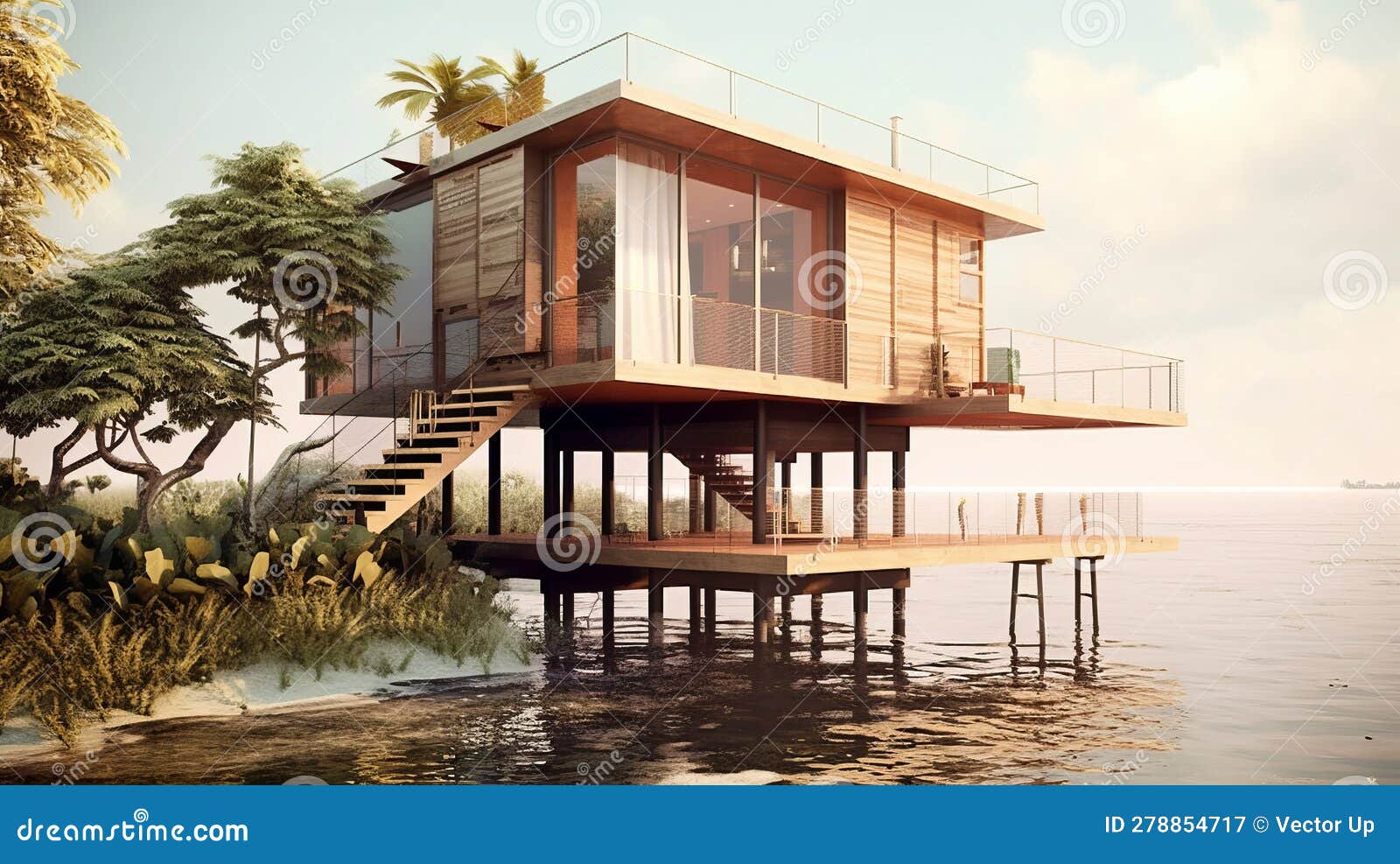 A Modern Design of Coastal Stilt House. Generative AI Stock Image ...