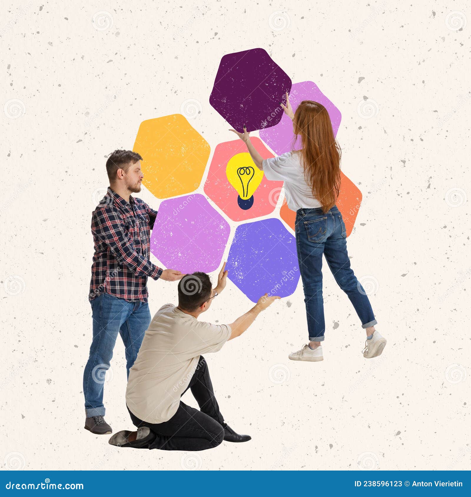 Modern Design. Contemporary Art Collage of Employees Making Structure ...