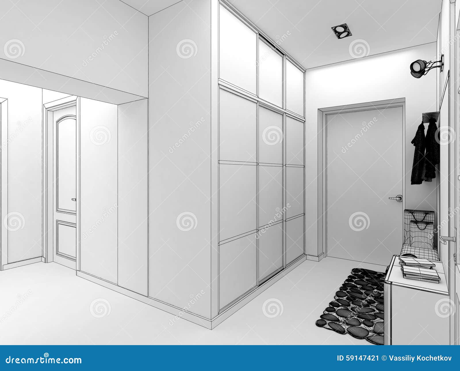 Modern Design Interior of Hall,corridor. 3D Render Stock Illustration ...