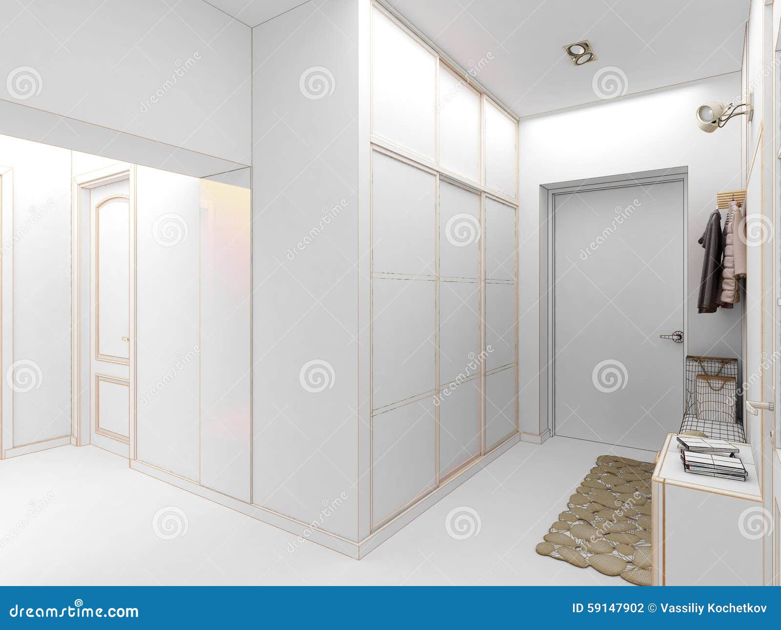 Modern Design Interior of Hall,corridor. 3D Render Stock Photo - Image ...