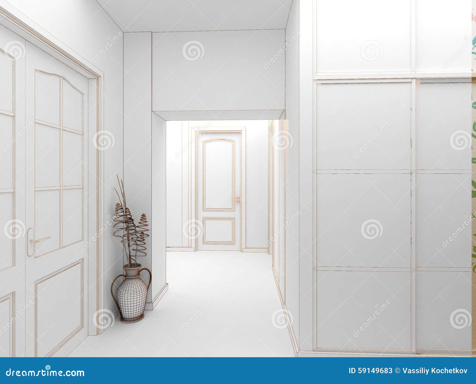 Modern Design Interior of Hall,corridor. 3D Render Stock Illustration ...