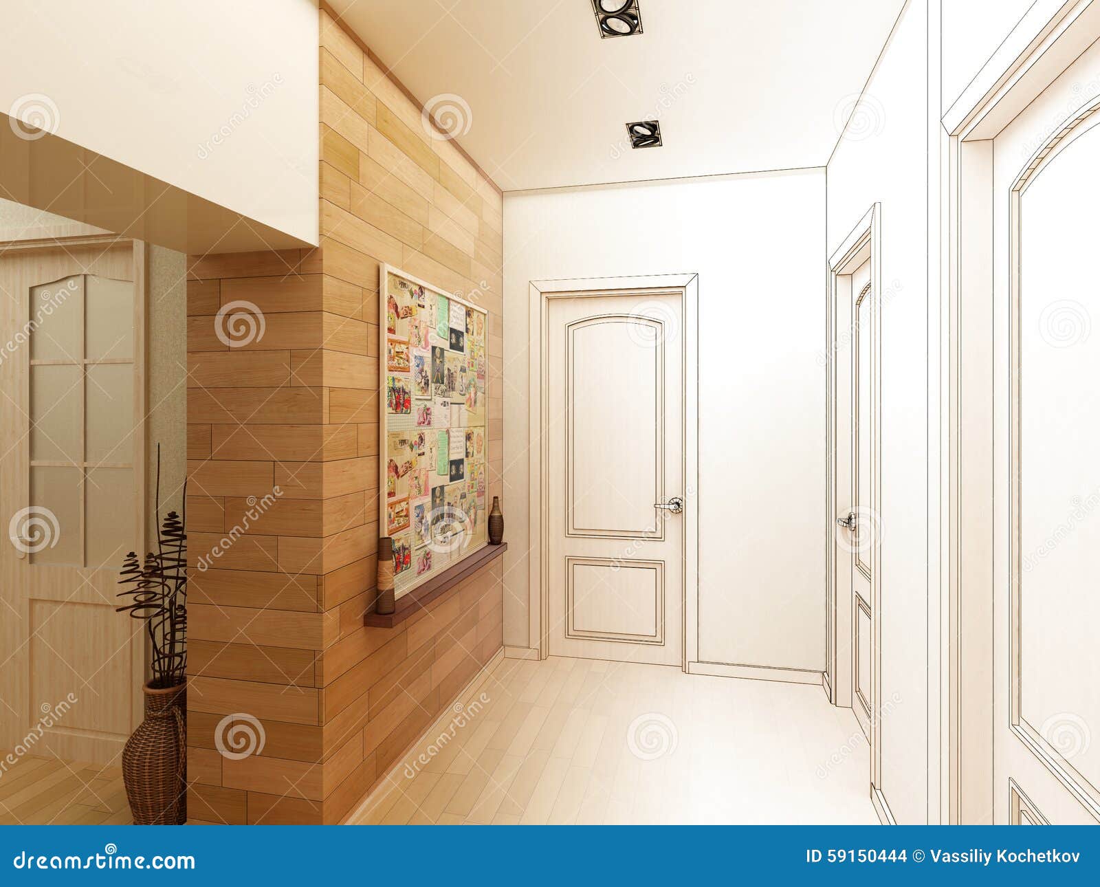 Modern Design Interior of Hall,corridor. 3D Render Stock Illustration ...