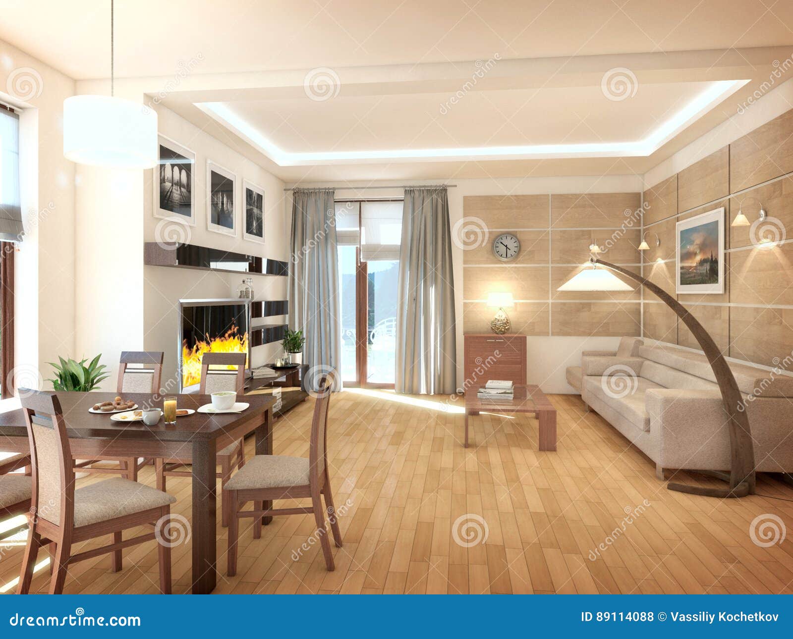 Modern Design Interior of Living-room. 3D Render Stock Photo - Image of ...