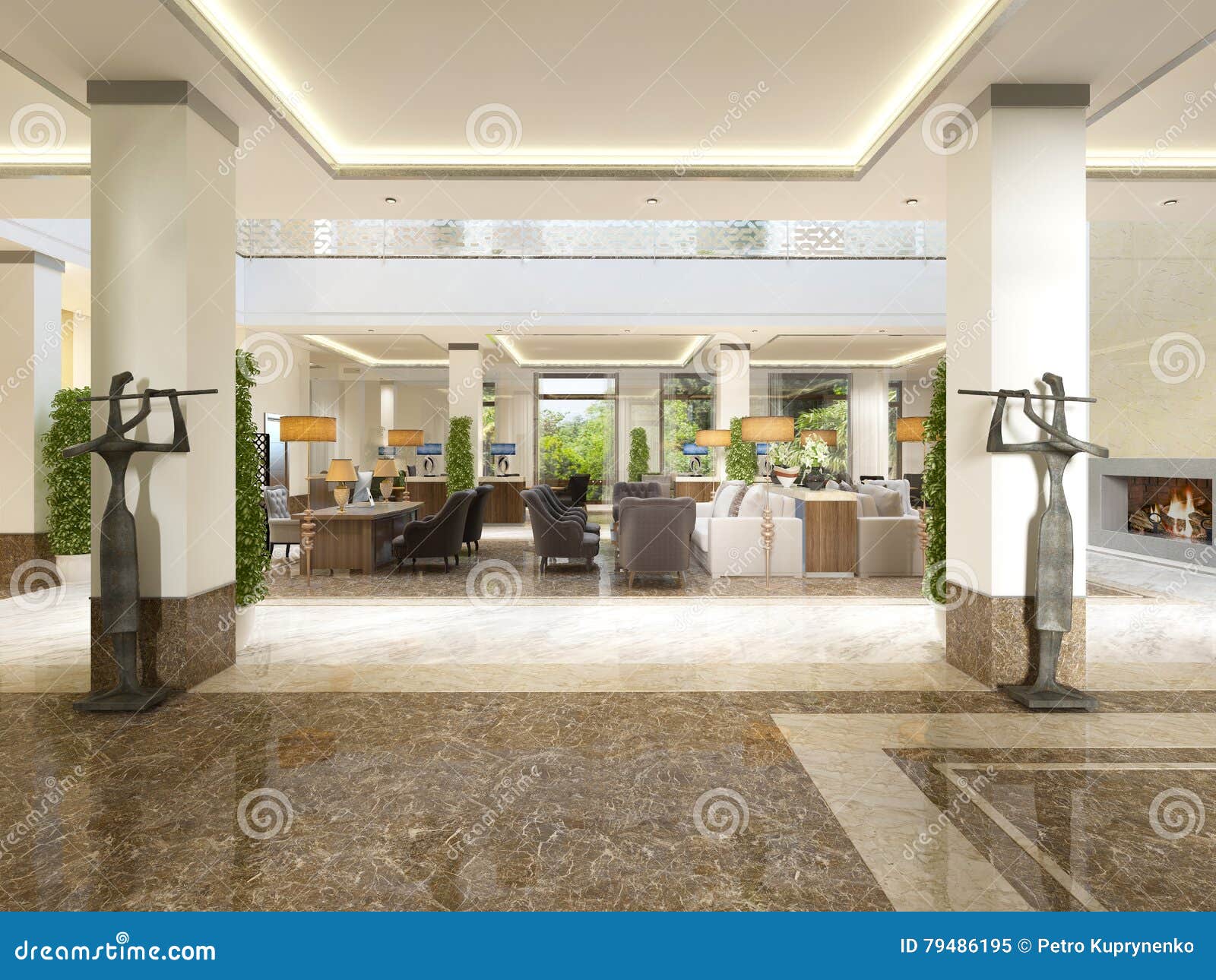 Modern Design Lobby with Reception. Stock Illustration - Illustration ...