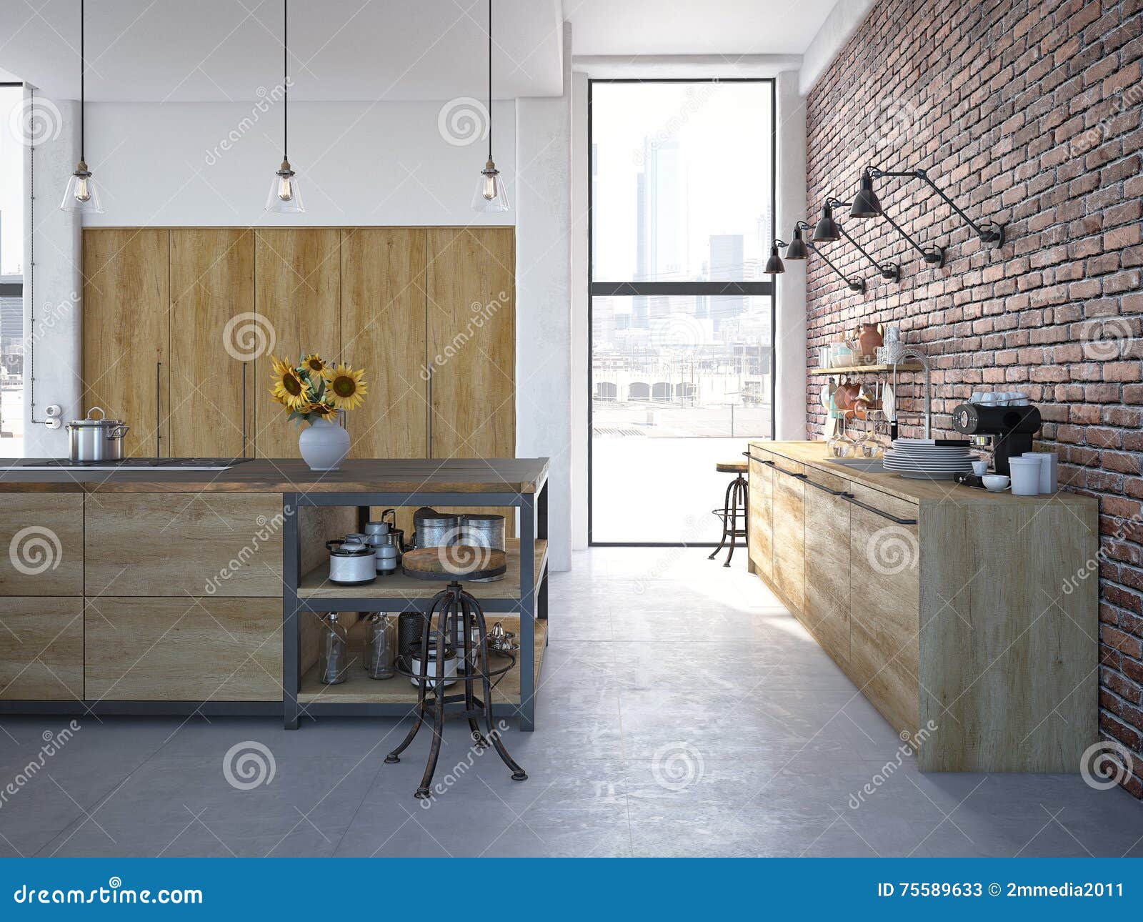 Modern Design Luxurious Kitchen Interior. 3d Rendering Stock Image ...