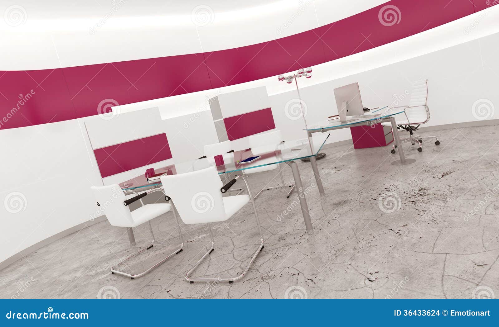 Modern Design Pink Office Interior Stock Photo - Image of computer ...