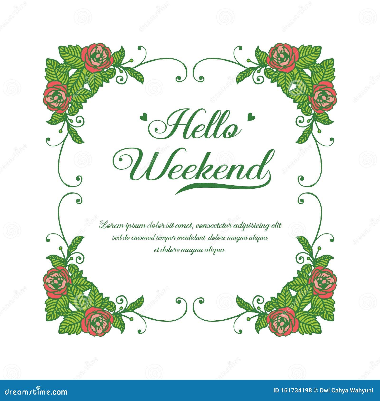 Modern Design Red Rose Flower Frame, for Text Hello Weekend. Vector ...
