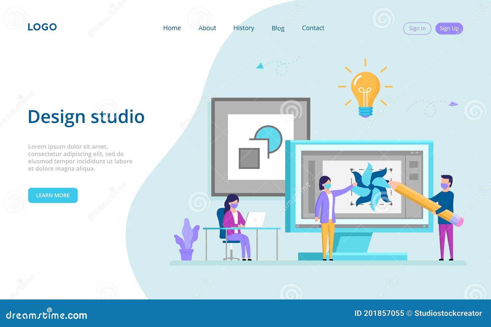 Modern Design Studio Conceptual Art Composition in Flat Cartoon Style ...