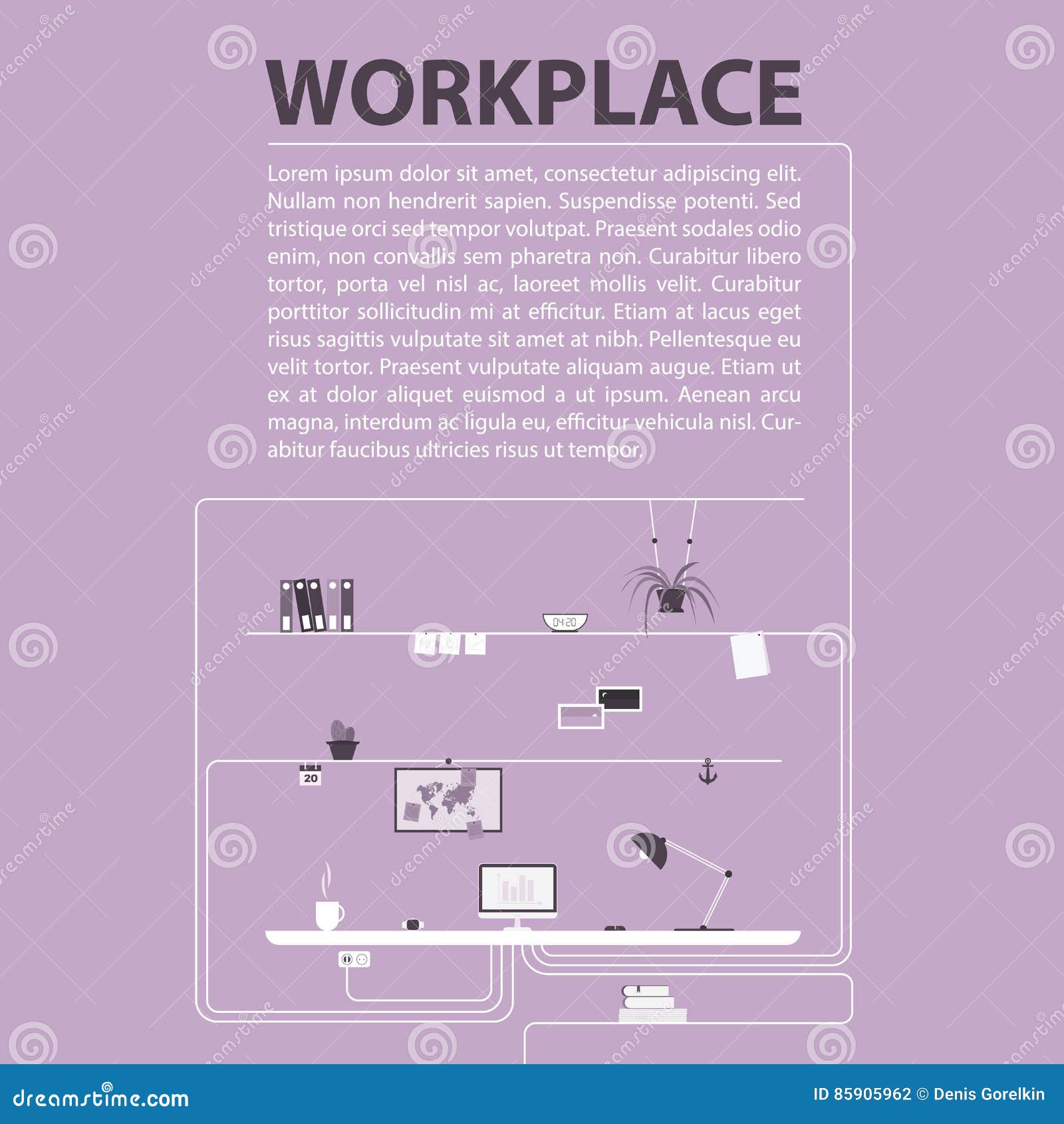 Modern Design of Workplace. Stock Vector - Illustration of place, color ...