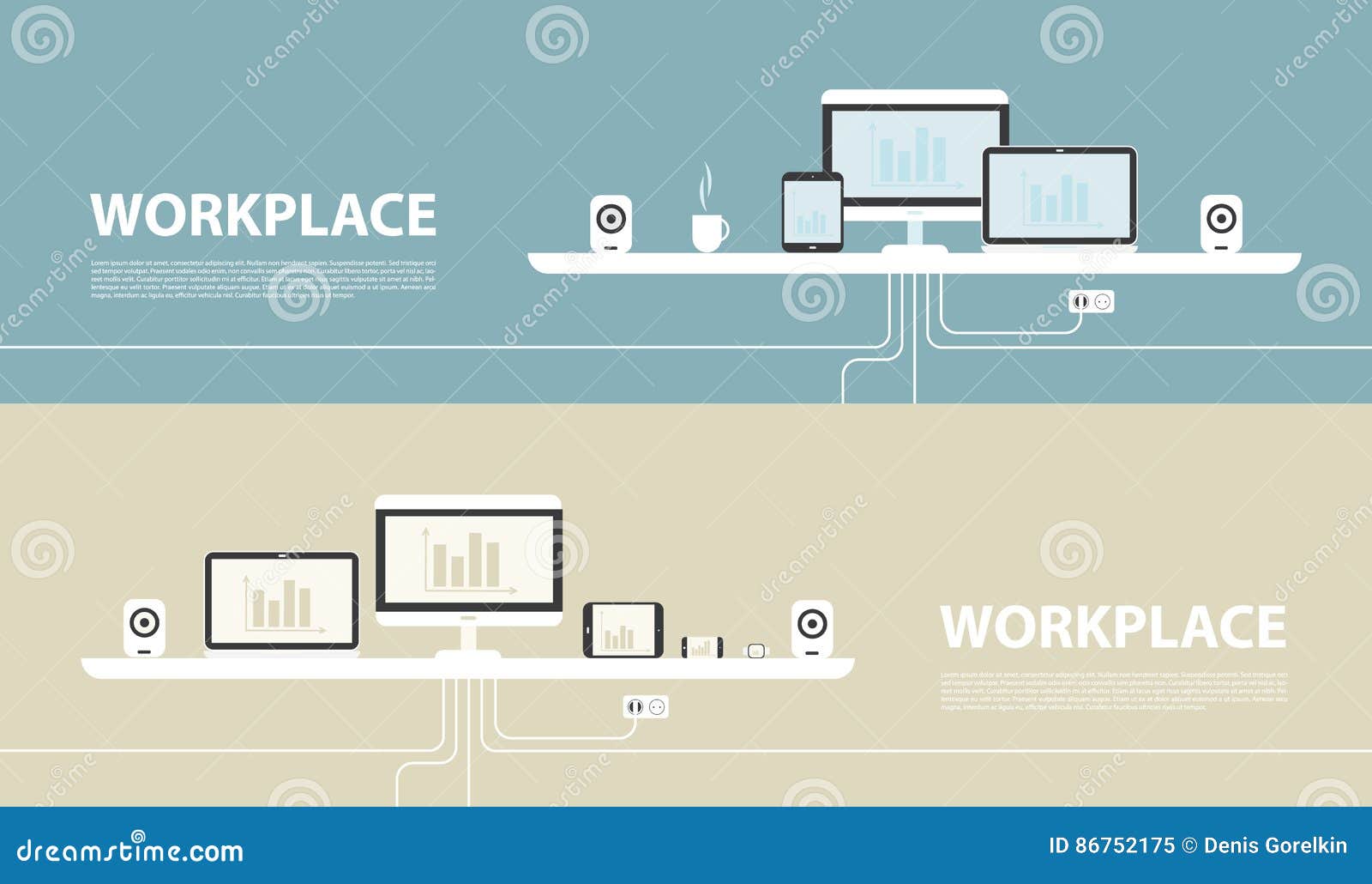 Modern Design of Workplace. Stock Vector - Illustration of home, laptop ...