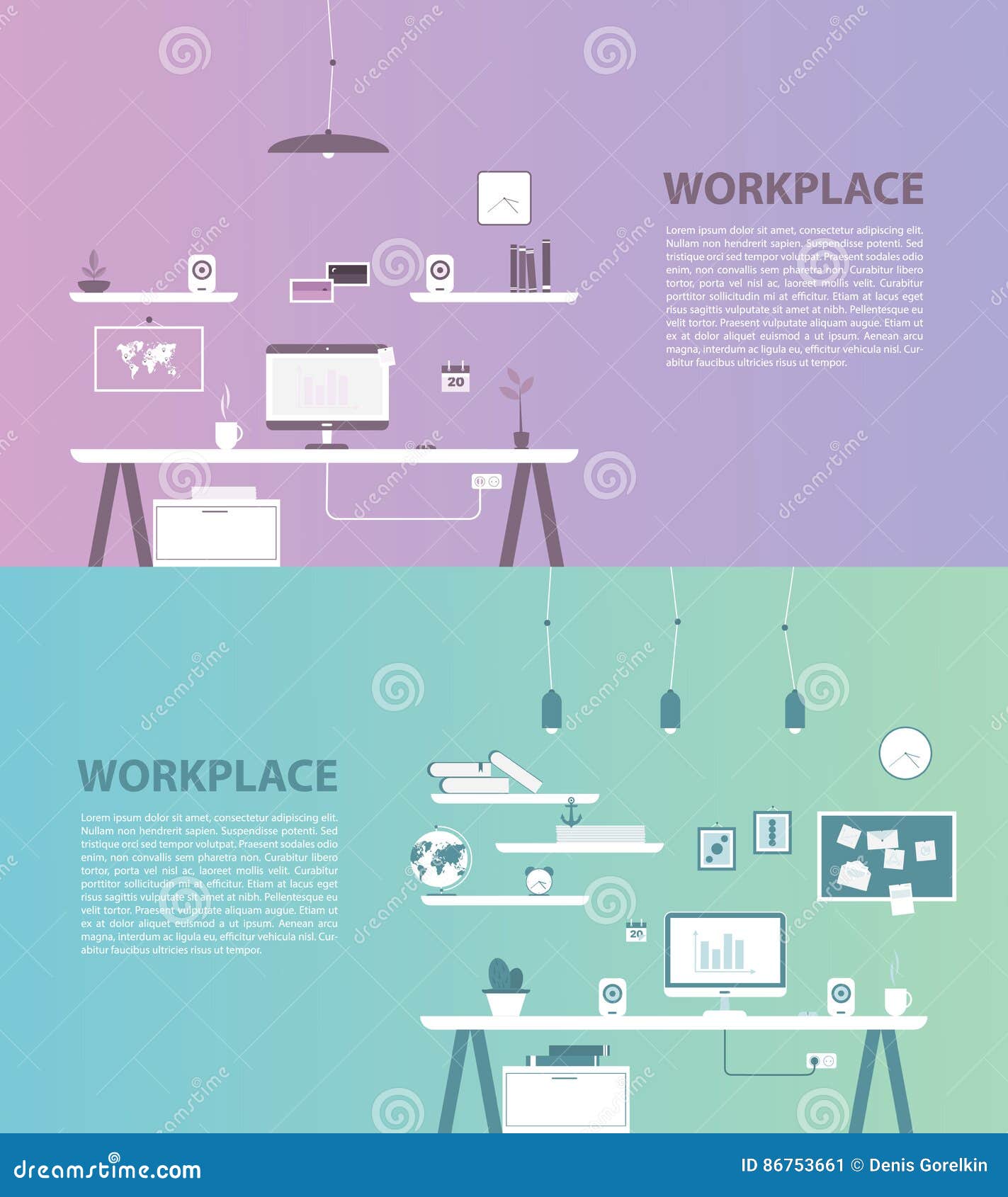 Modern Design of Workplace. Stock Vector - Illustration of comfort ...