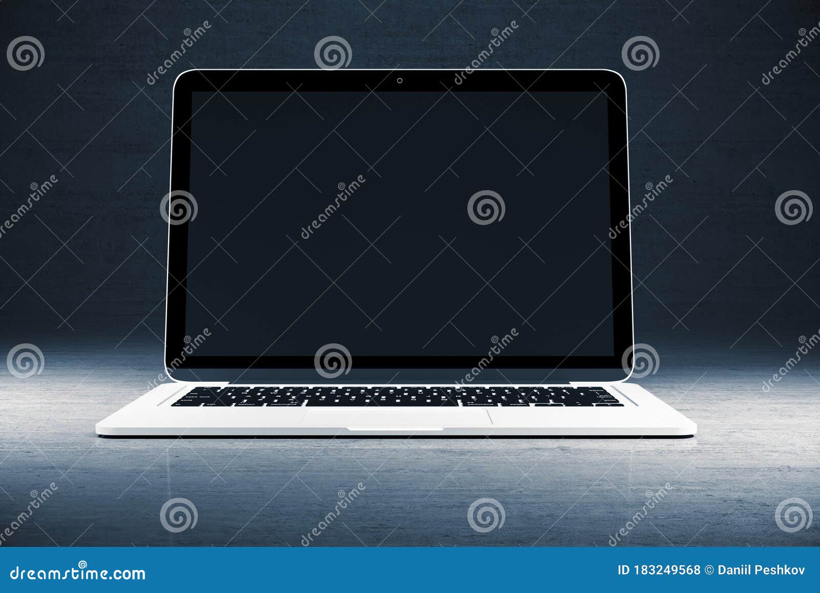 Modern Designer Desktop with Blank Black Laptop Screen Editorial Stock ...