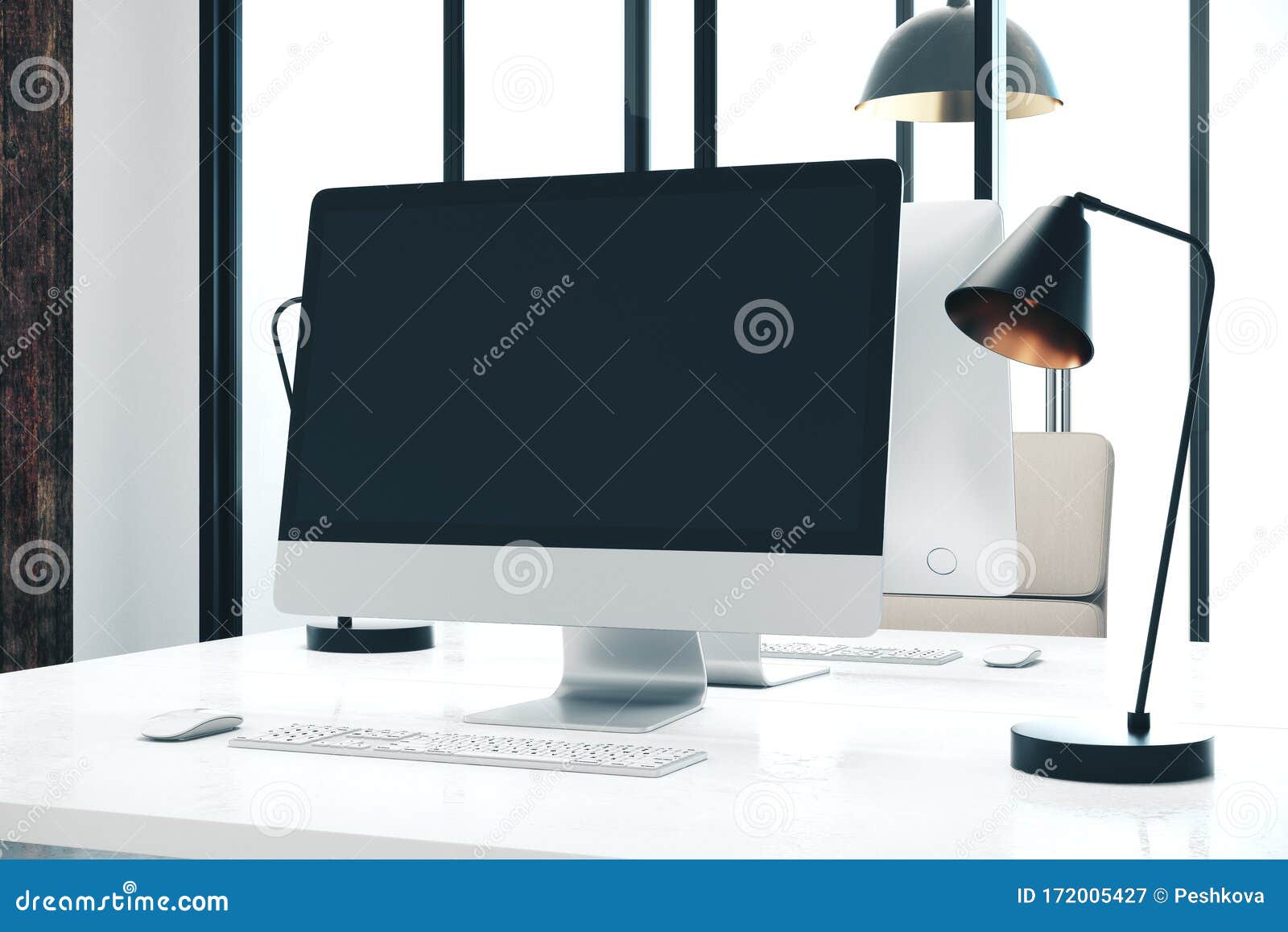 Modern Designer Desktop with Blank Computer Screen Stock Illustration ...