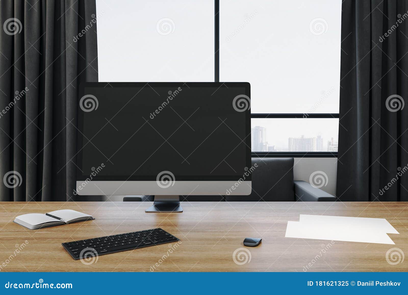 Modern Designer Desktop with Empty Computer Screen Editorial Image ...