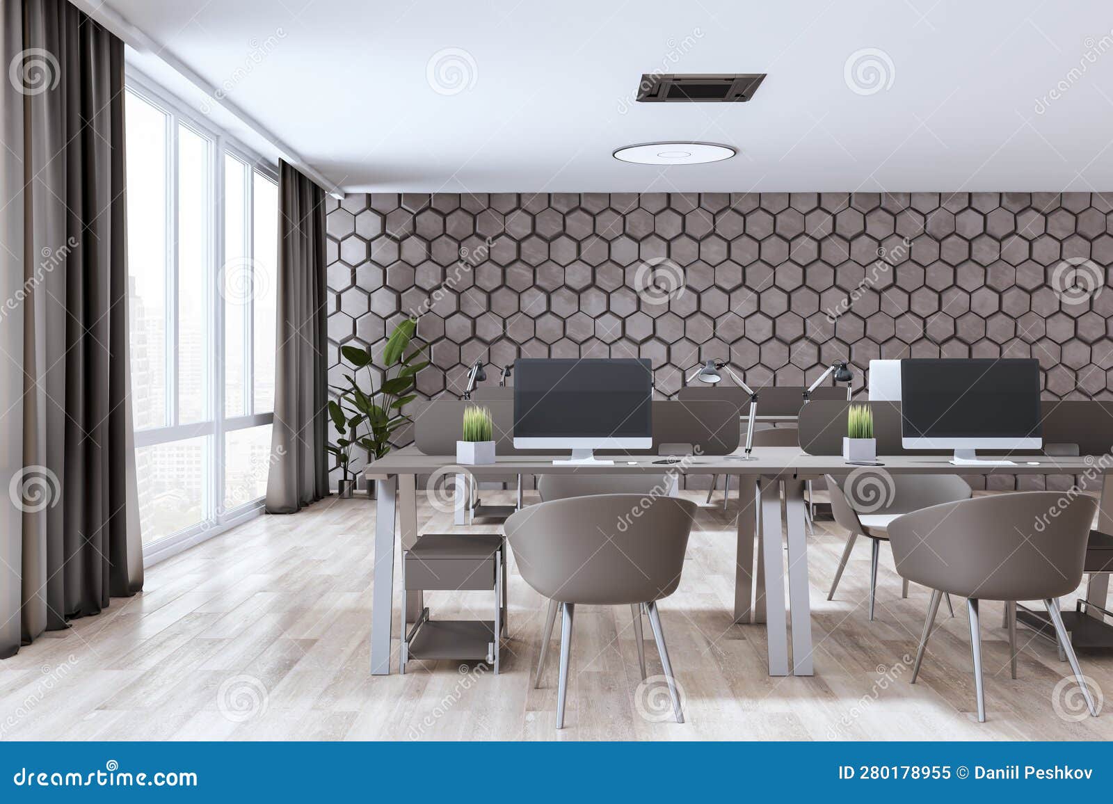 Modern Designer Office Interior with Decorative Wall, Window with City ...