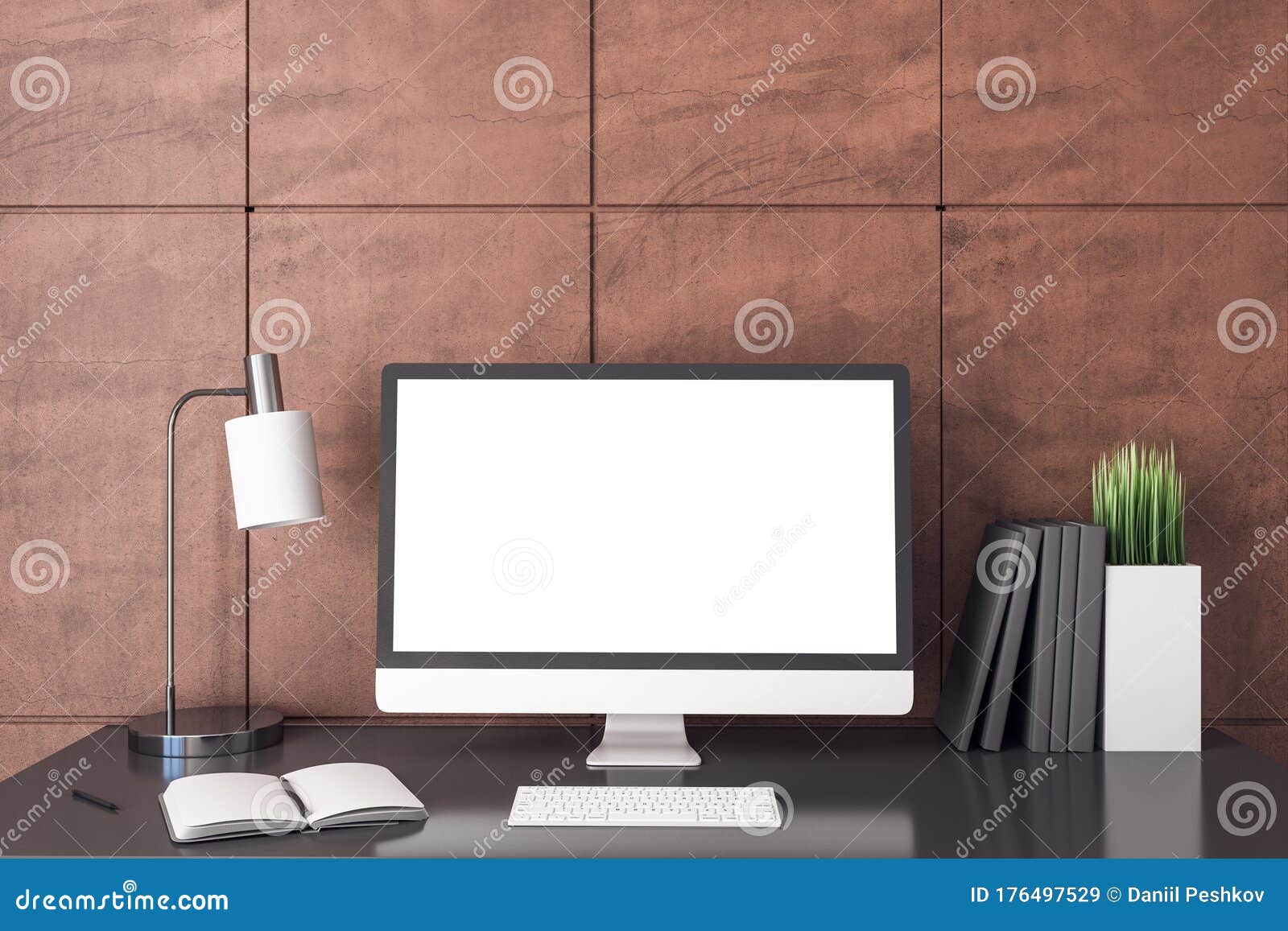 Modern Designer Workplace with Blank Computer Screen Editorial Stock ...