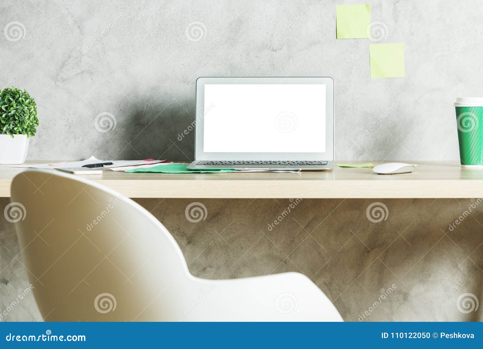 Modern Desk with Clean White Computer Stock Photo - Image of office ...