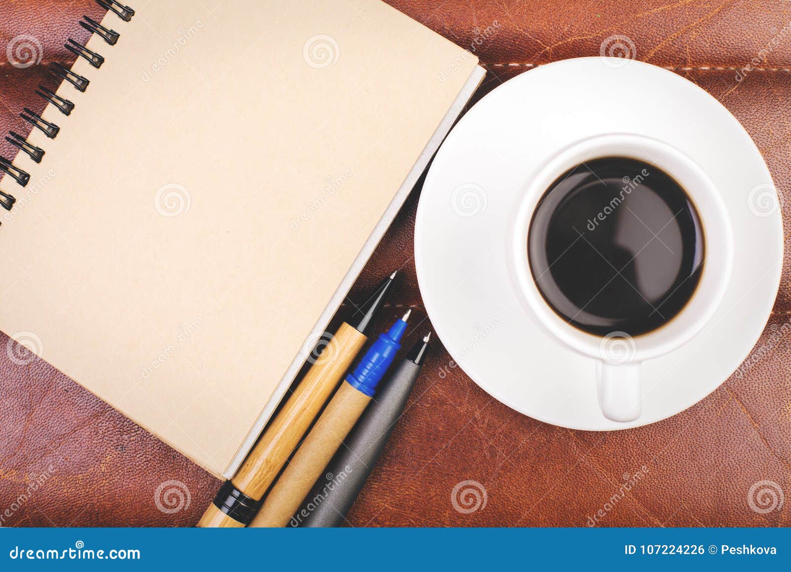 Modern Desk Top with Empty Notepad Stock Photo - Image of copyspace ...