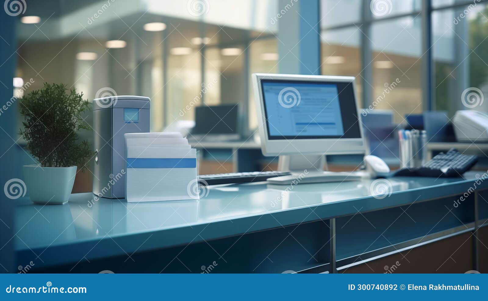 A Modern Desktop Computer on a Reception Desk Stock Illustration ...