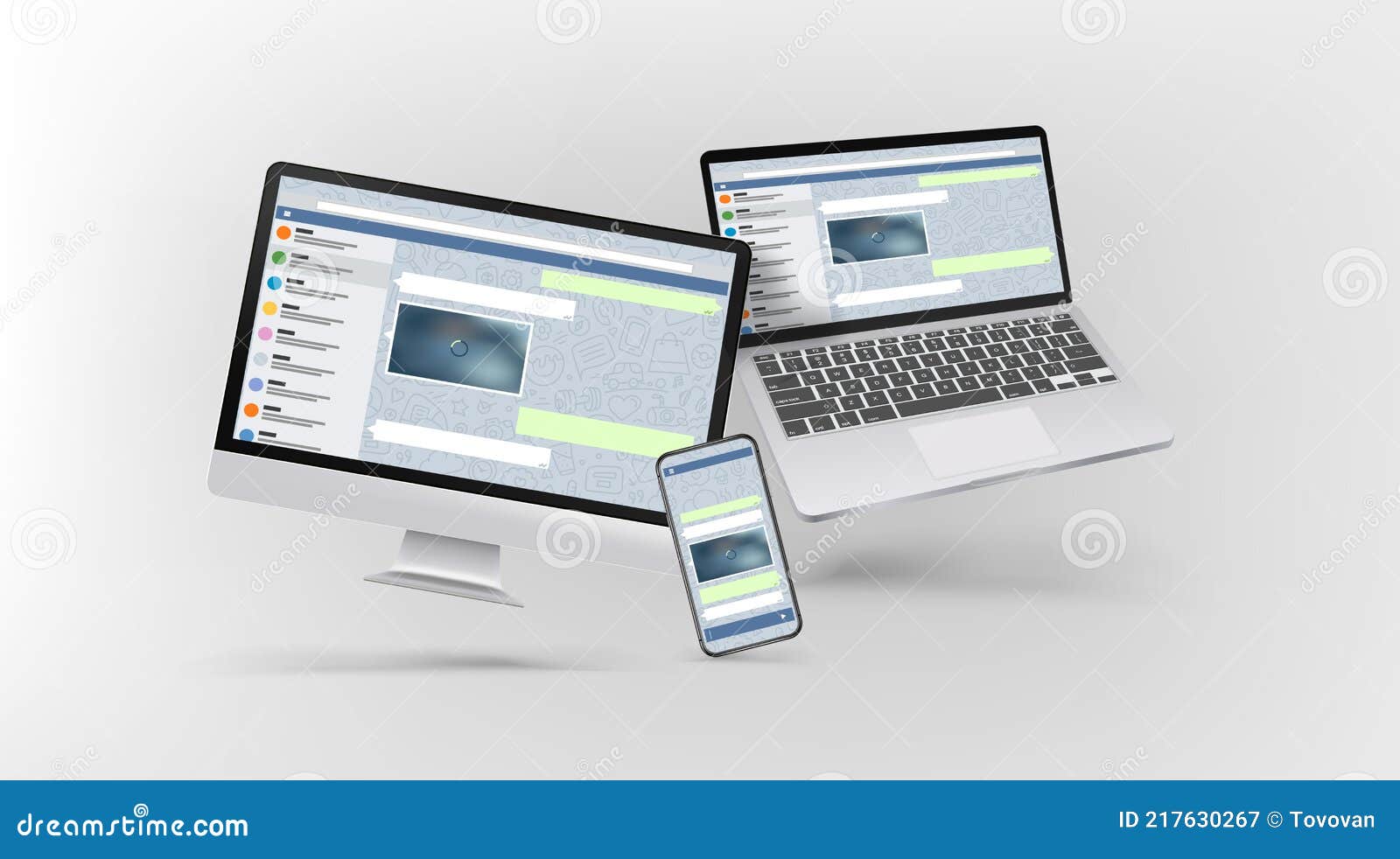 Modern Desktop Personal Computer, Laptop and Smartphone Mockup with ...