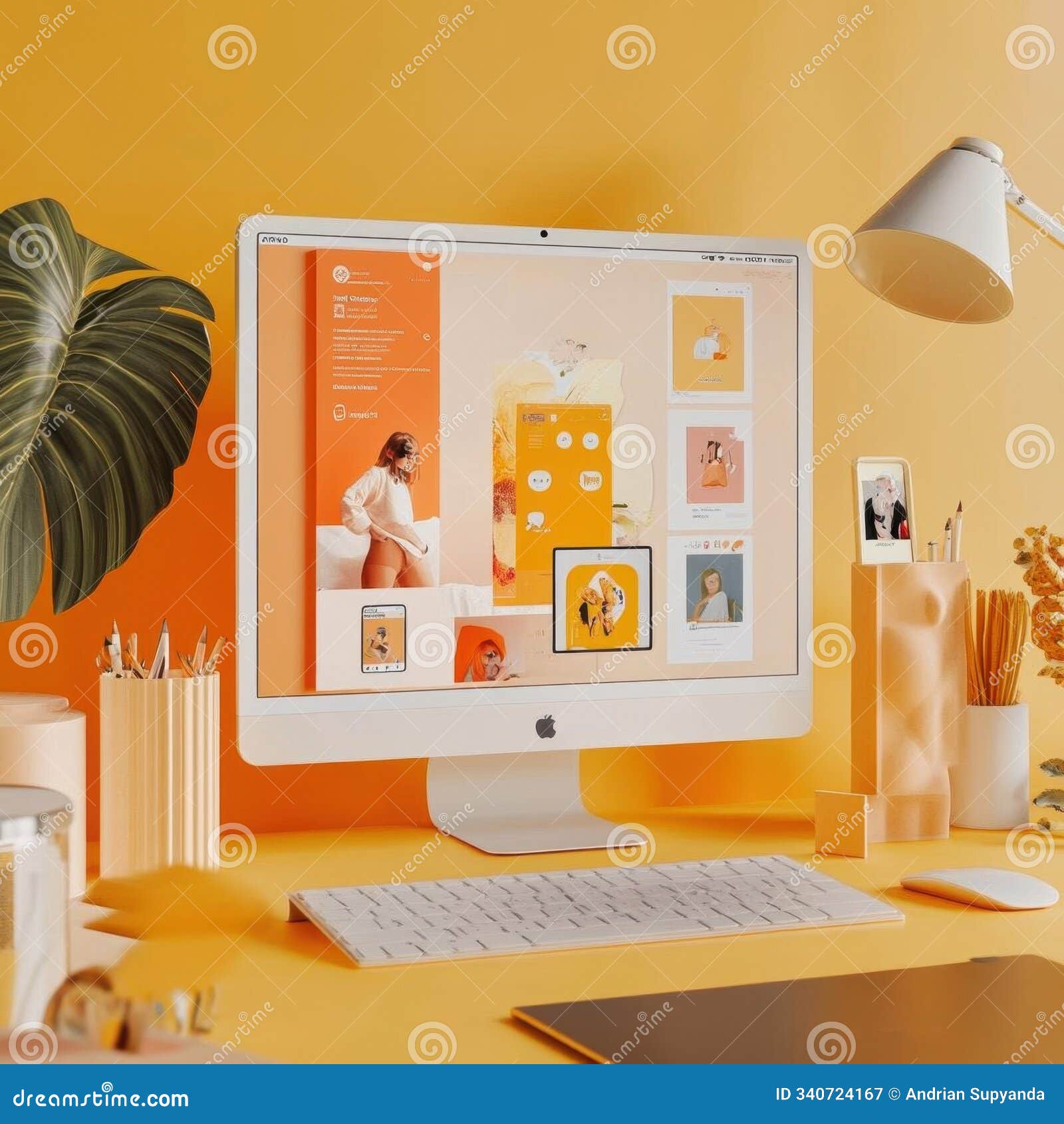 Modern Desktop Setup with Yellow and Orange Color Palette Stock ...