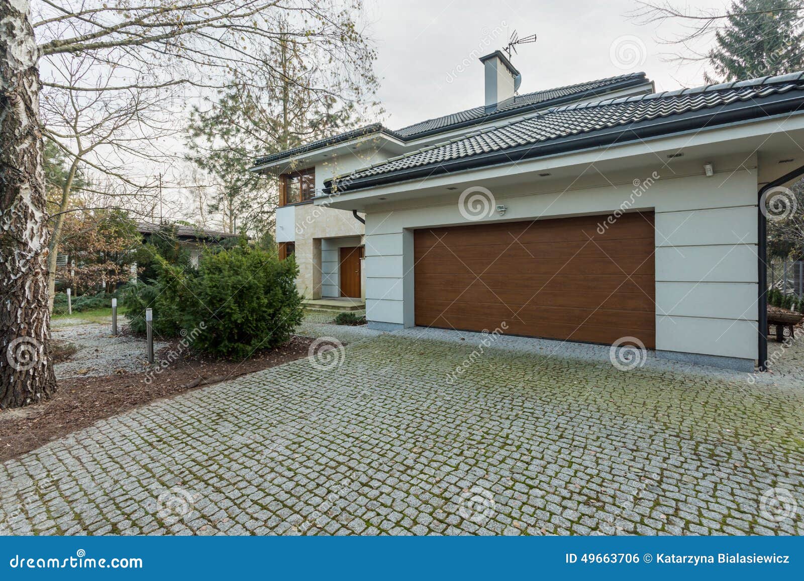 Modern Detached House with Garage Stock Photo - Image of home ...