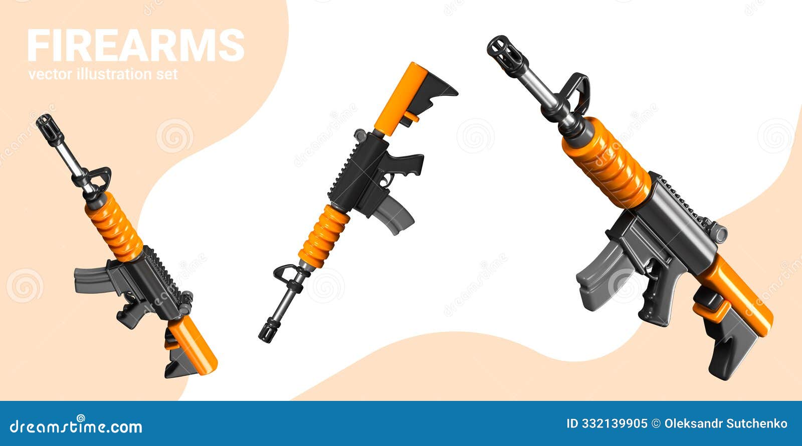Set Of Firearms Of Various Types In 3D Style. Shotgun, Rifle ...