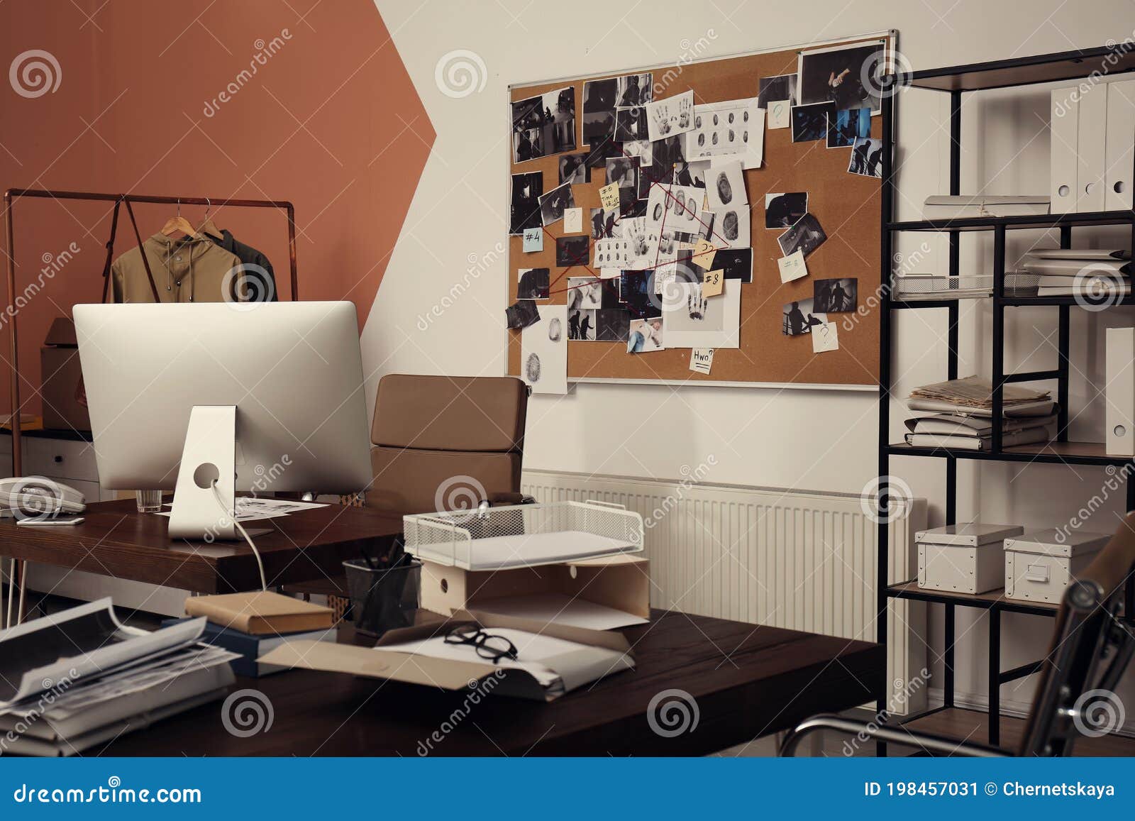 Modern Detective Office with Computer Stock Image - Image of evidence ...