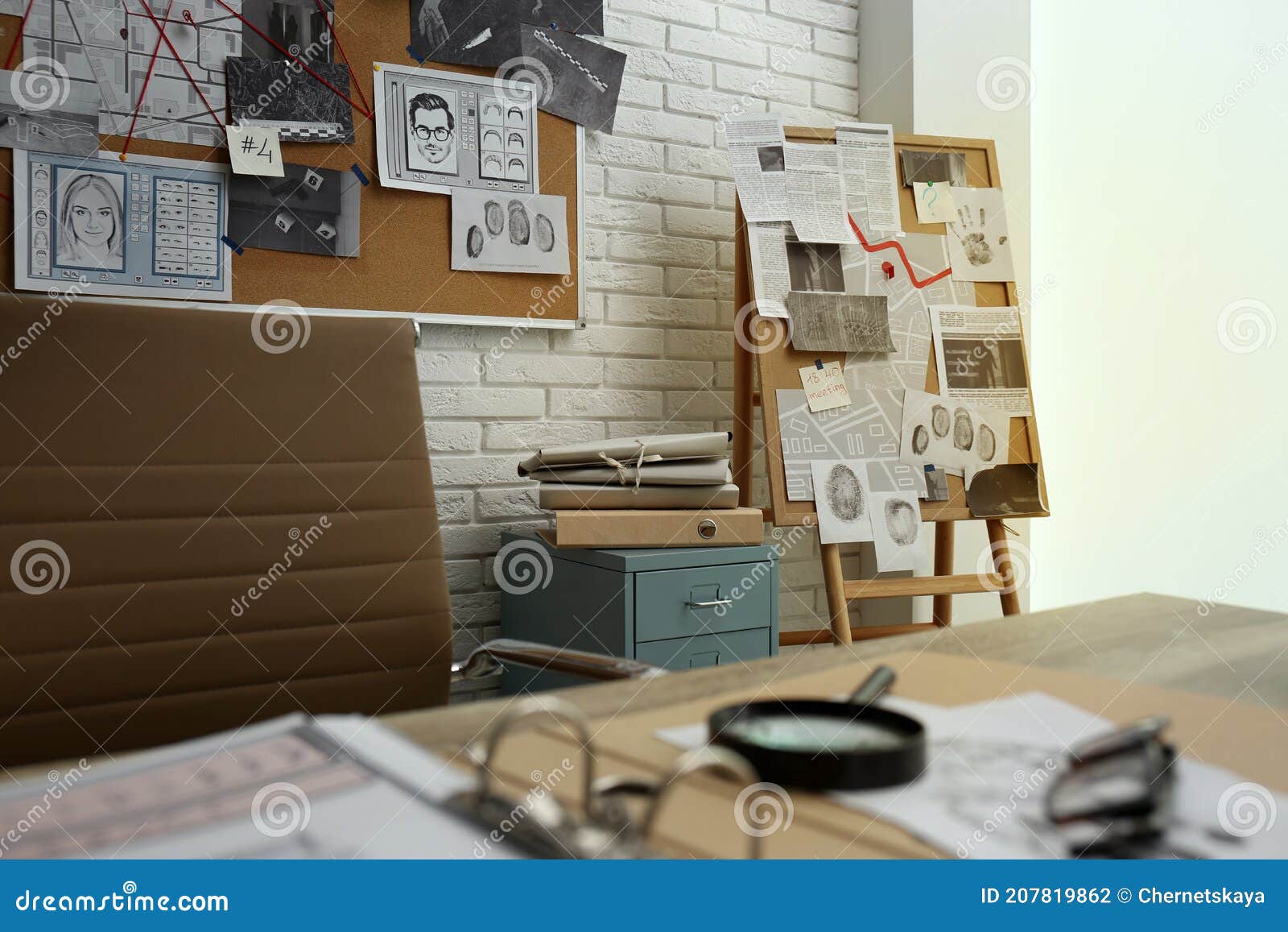 Modern Detective Office with Workplace and Board Stock Photo - Image of ...