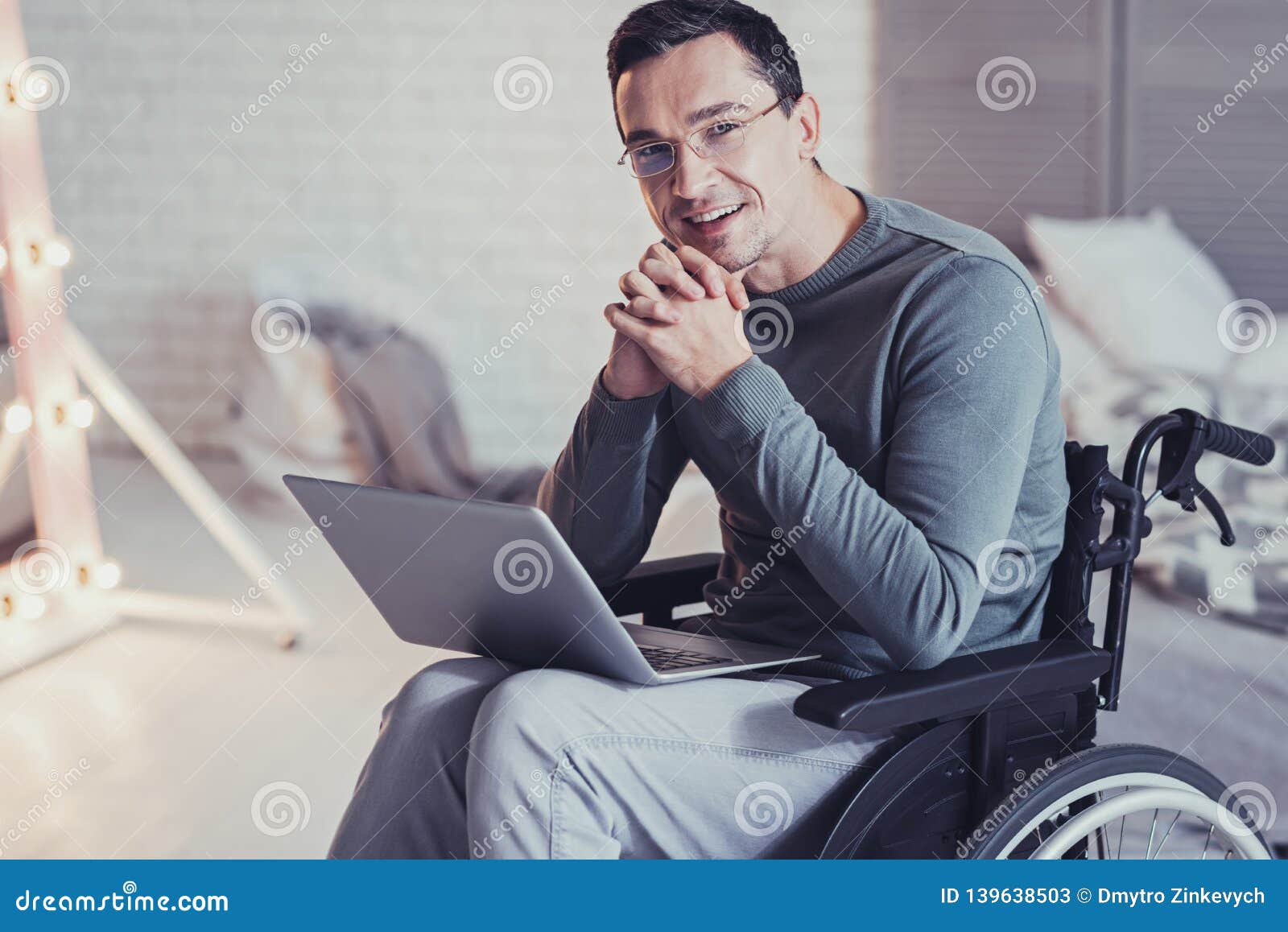 Joyful Disabled Man Using a Laptop Stock Image - Image of entertainment ...