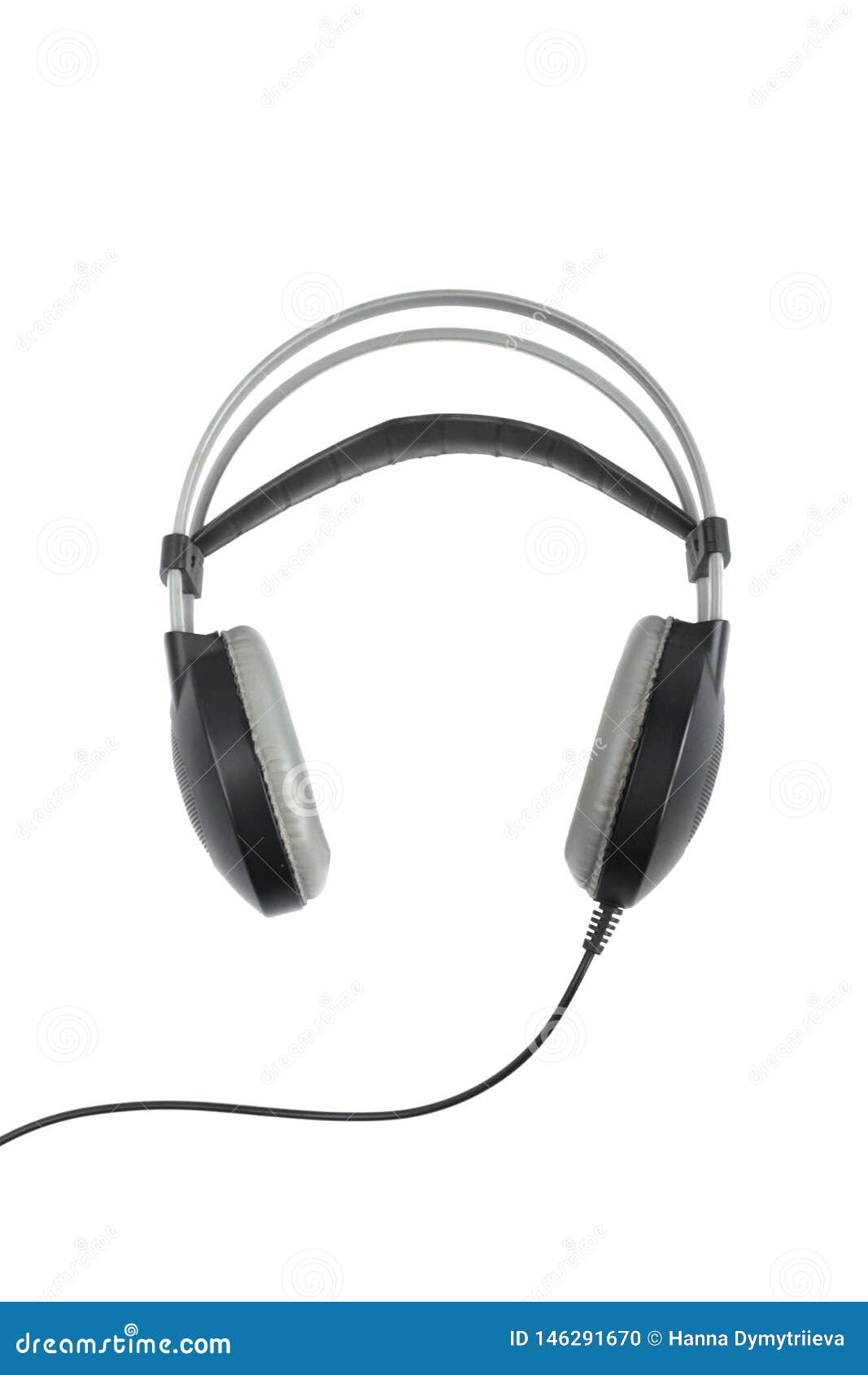 Modern Device. Wireless Black Headphones Front View Isolated on White ...