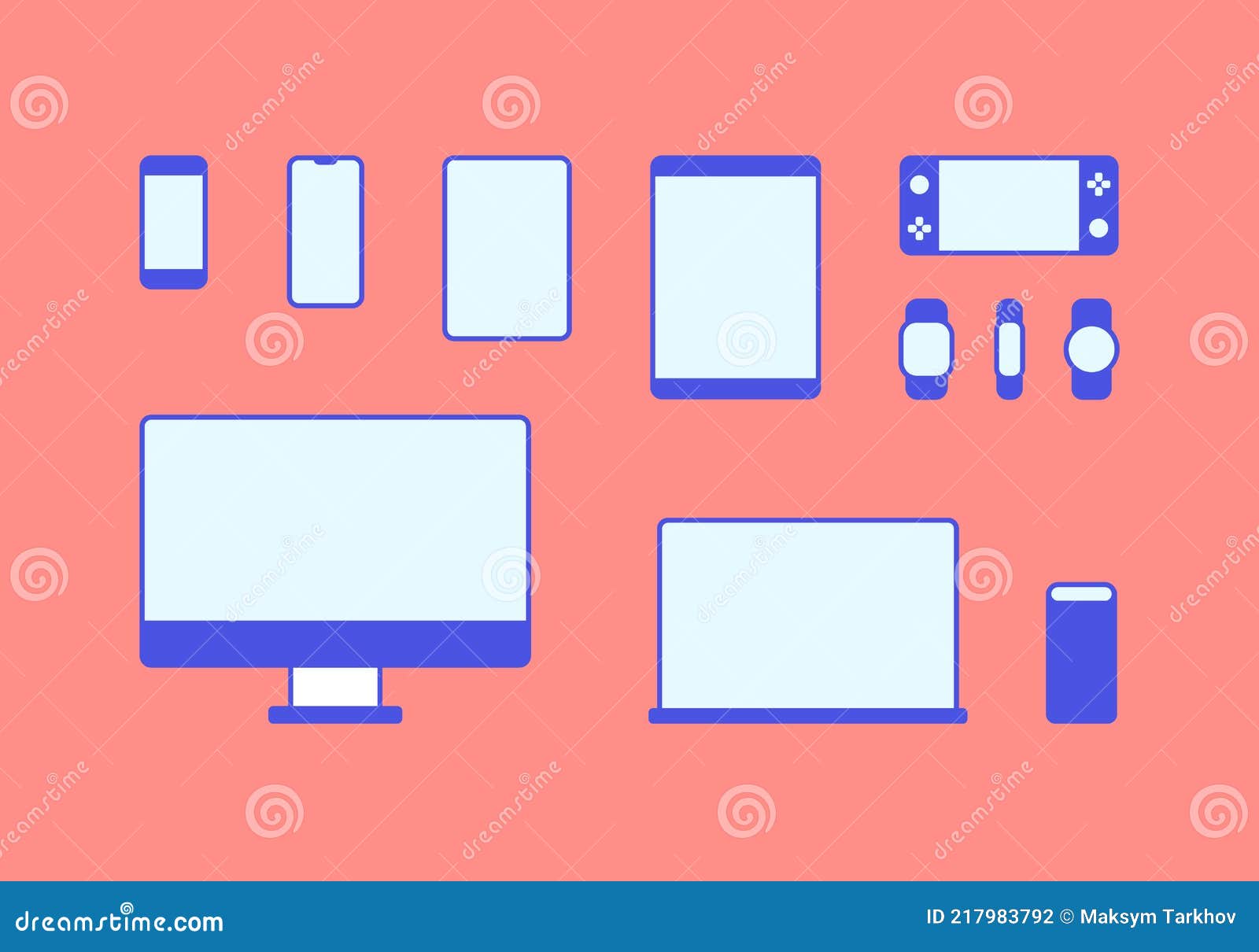 Smart Devices Mockup Template. Set of Display, Laptop and Desktop ...